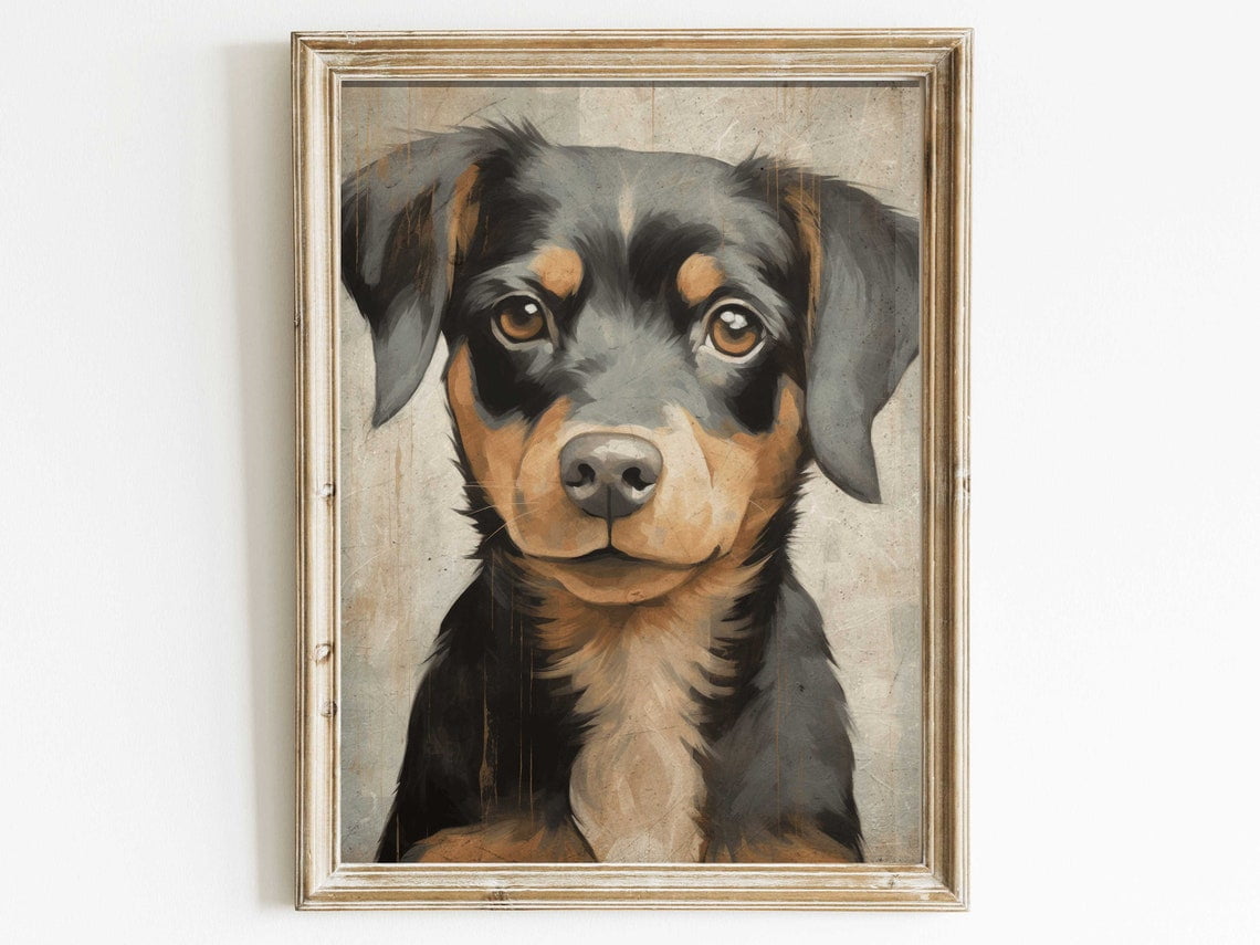 Puppyvintage Dog Print, Rottweiler Decor, Rottie Mom Gift, Dog Decor ...