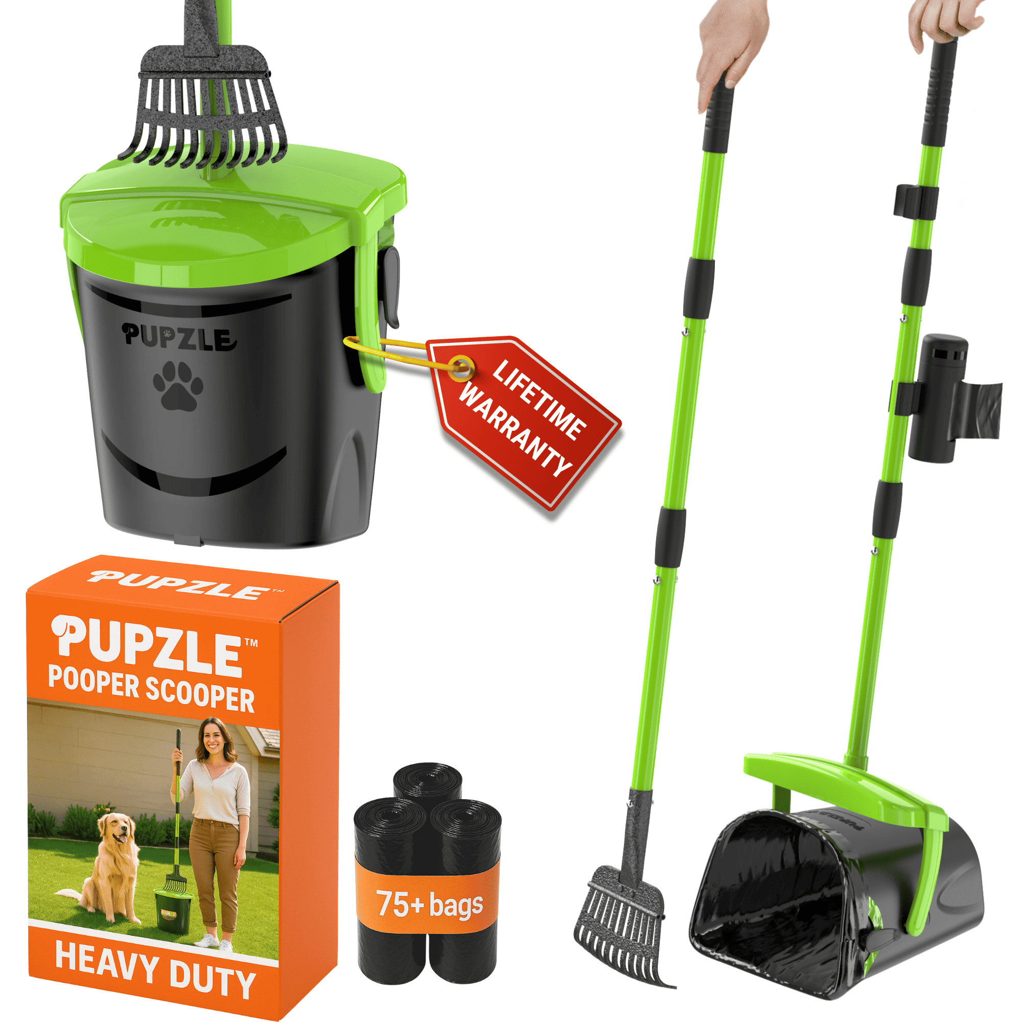 Pupzle, Dog Pooper Scooper, Heavy Duty for Large Dogs, Long Handle ...