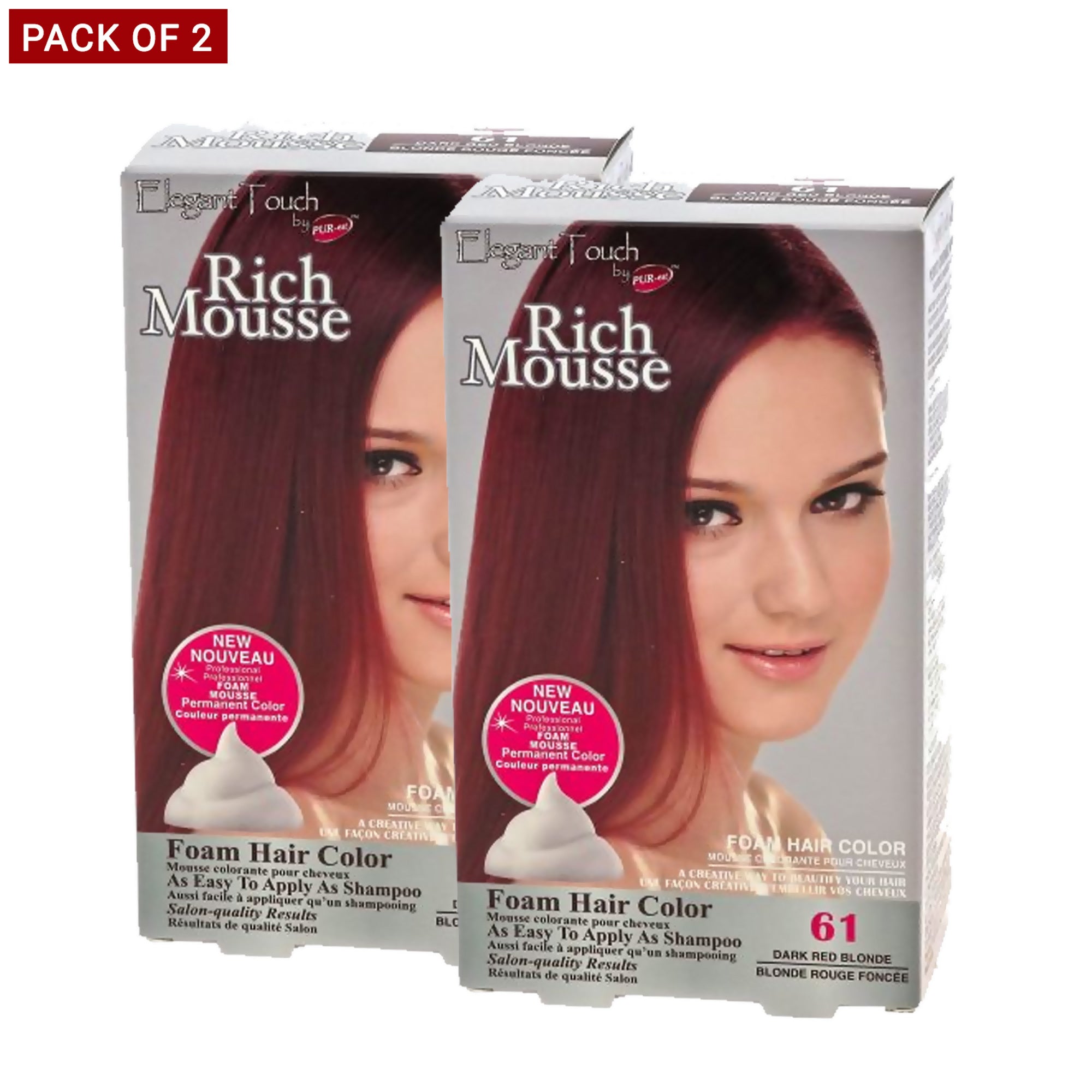 Pur-Est Rich Mousse Foam Hair Color, Dark Red Blonde #61, 0.18kg - Pack ...