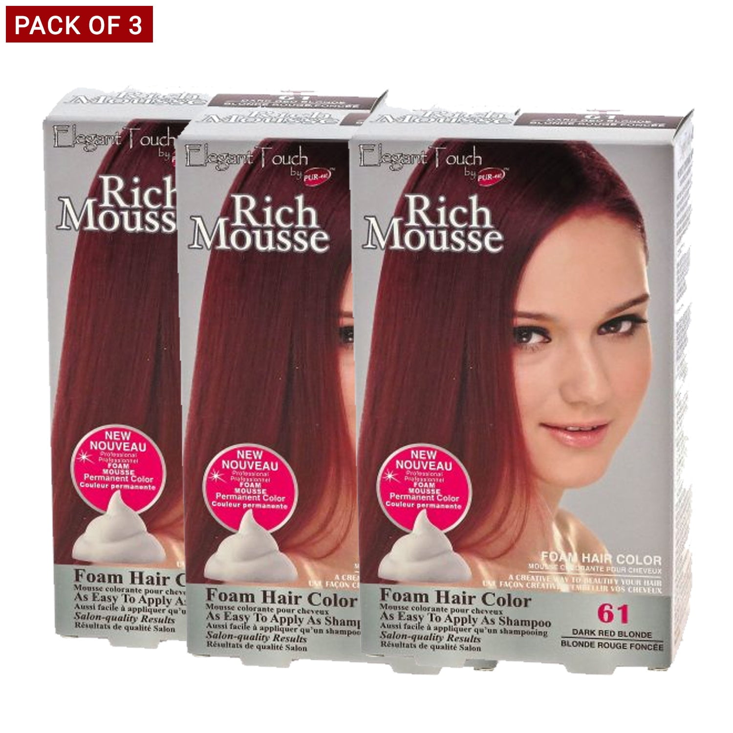 Pur-Est Rich Mousse Foam Hair Color, Dark Red Blonde #61, 0.18kg - Pack ...