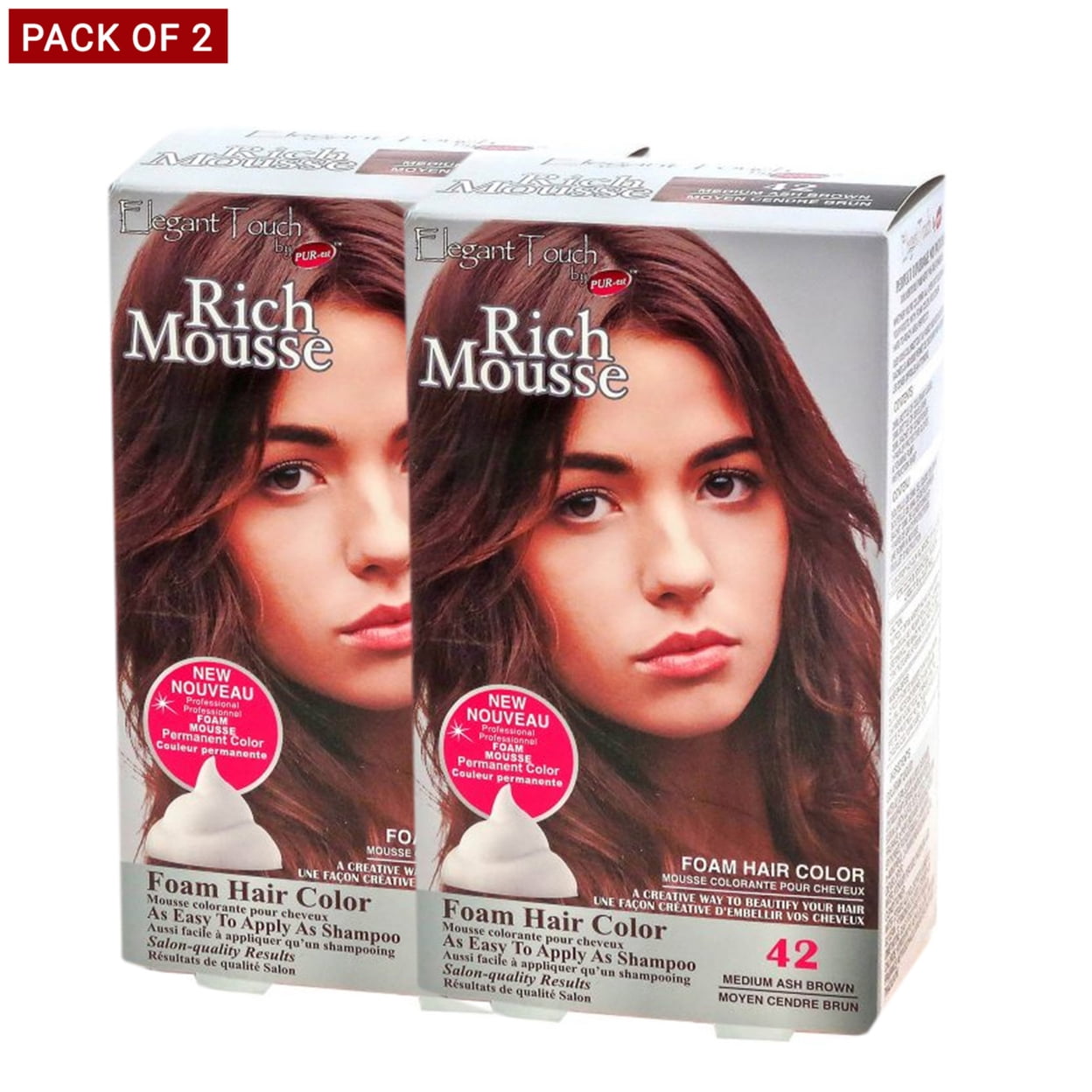 Pur-Est Rich Mousse Foam Hair Color, Medium Ash Brown #42, 0.18kg ...