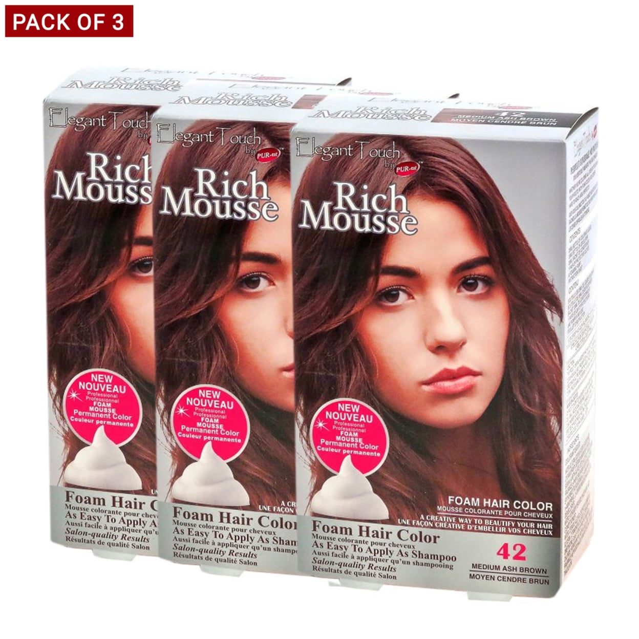 Pur-Est Rich Mousse Foam Hair Color, Medium Ash Brown #42, 0.18kg ...