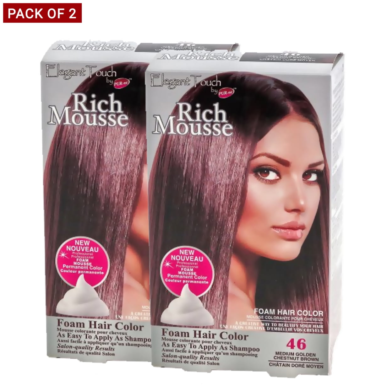 Pur-Est Rich Mousse Foam Hair Color, Medium Golden Chestnut Brown #46 ...