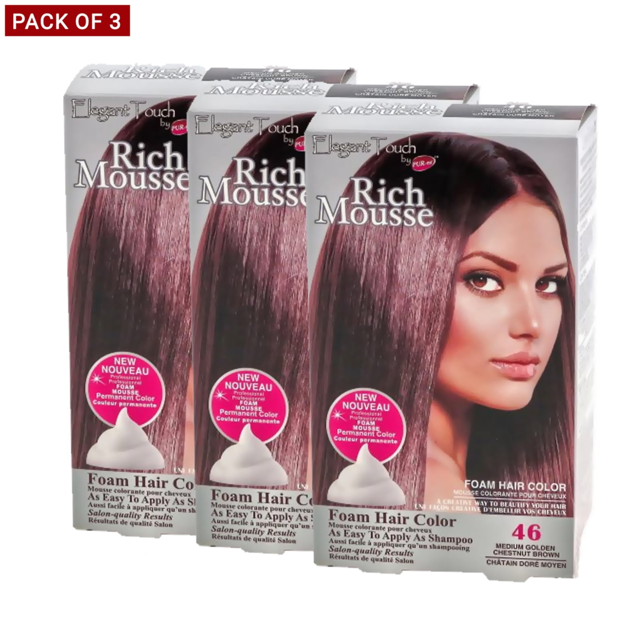 Pur-Est Rich Mousse Foam Hair Color, Medium Golden Chestnut Brown #46 ...