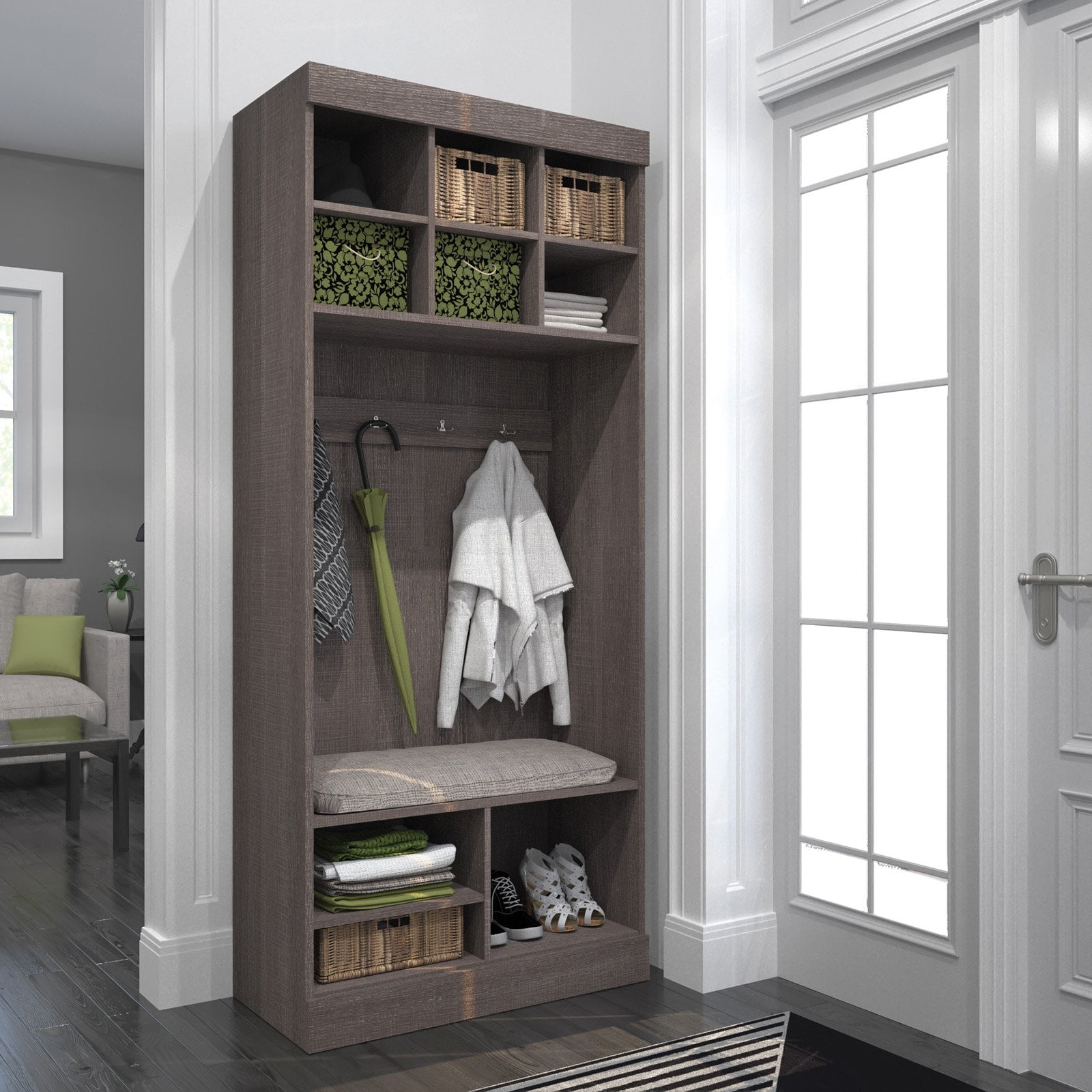 Pur by Bestar 36" Storage unit with bench in Bark Gray - Walmart.com