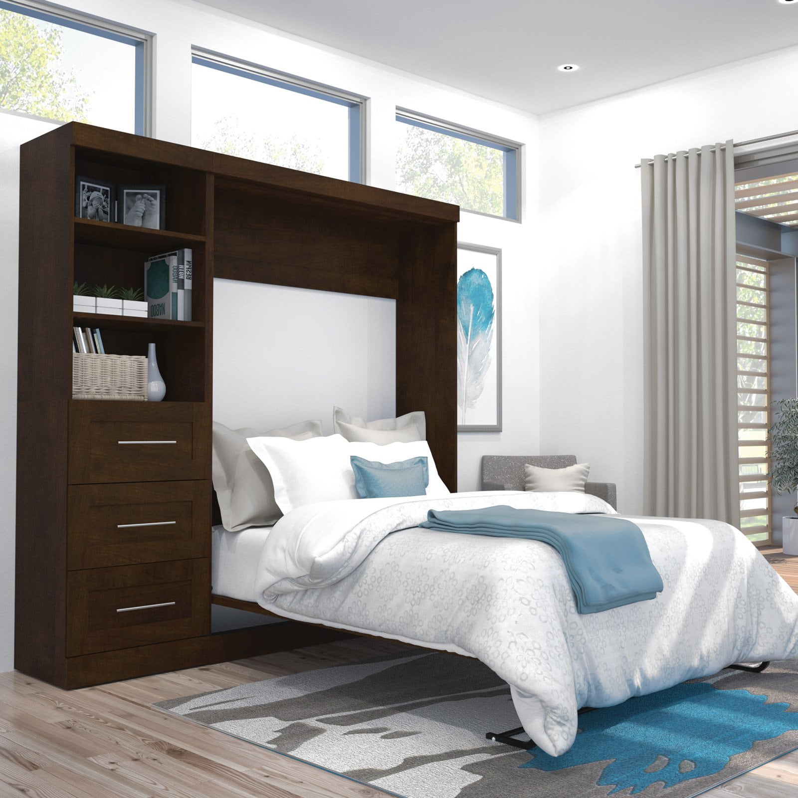 Pur by Bestar 84" Full Wall Bed Kit with 25" storage unit with 3-Drawer ...