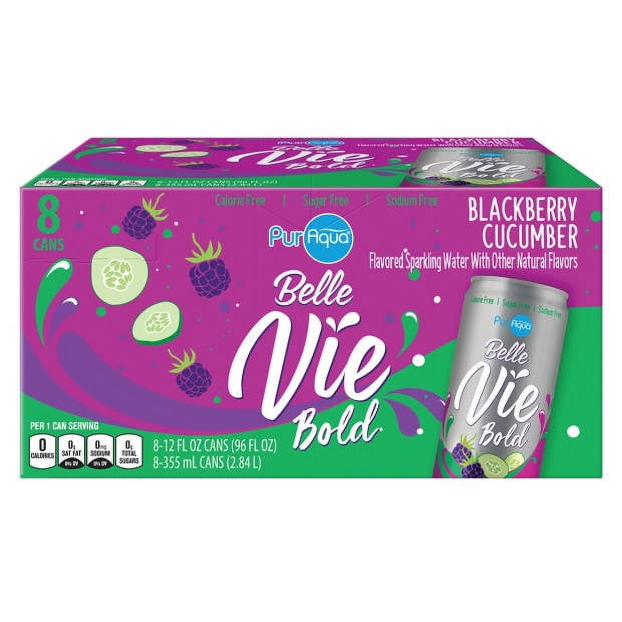 PurAqua Blackberry Cucumber Sparkling Flavored Water, 12 fl oz cans, 8 pack - Walmart.com