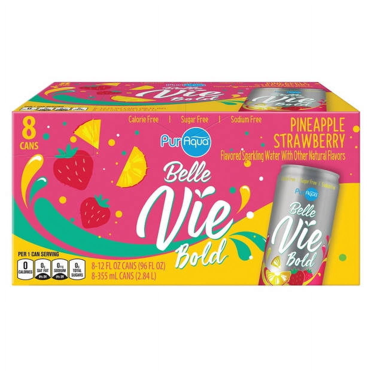 PurAqua Pineapple Strawberry Sparkling Flavored Water, 12 fl oz cans, 8 pack - Walmart.com