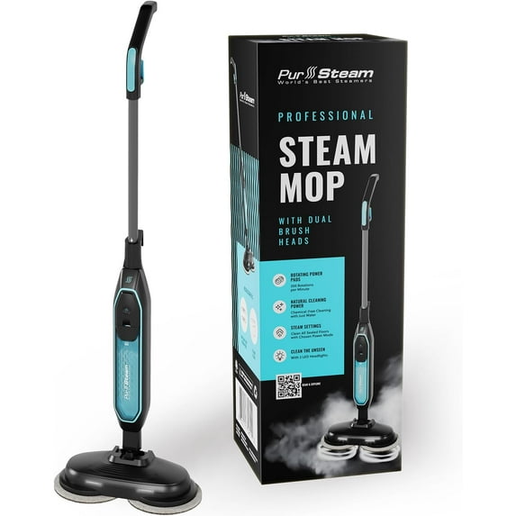 Pursteam ScrubMaster Steam Mop with Dual Scrubbing Head, LED Headlights ...