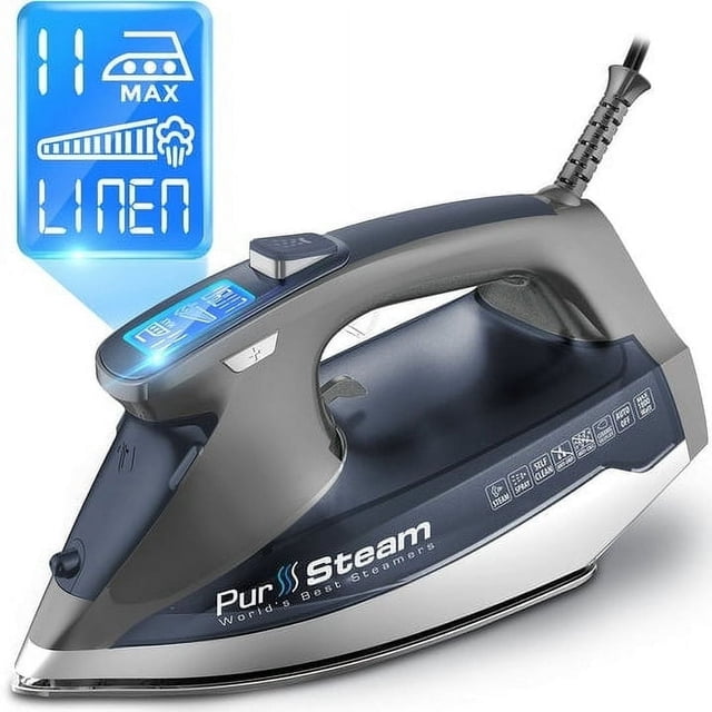 PurSteam 1800W Electric Steam Iron with LCD Screen, Auto Shutoff ...