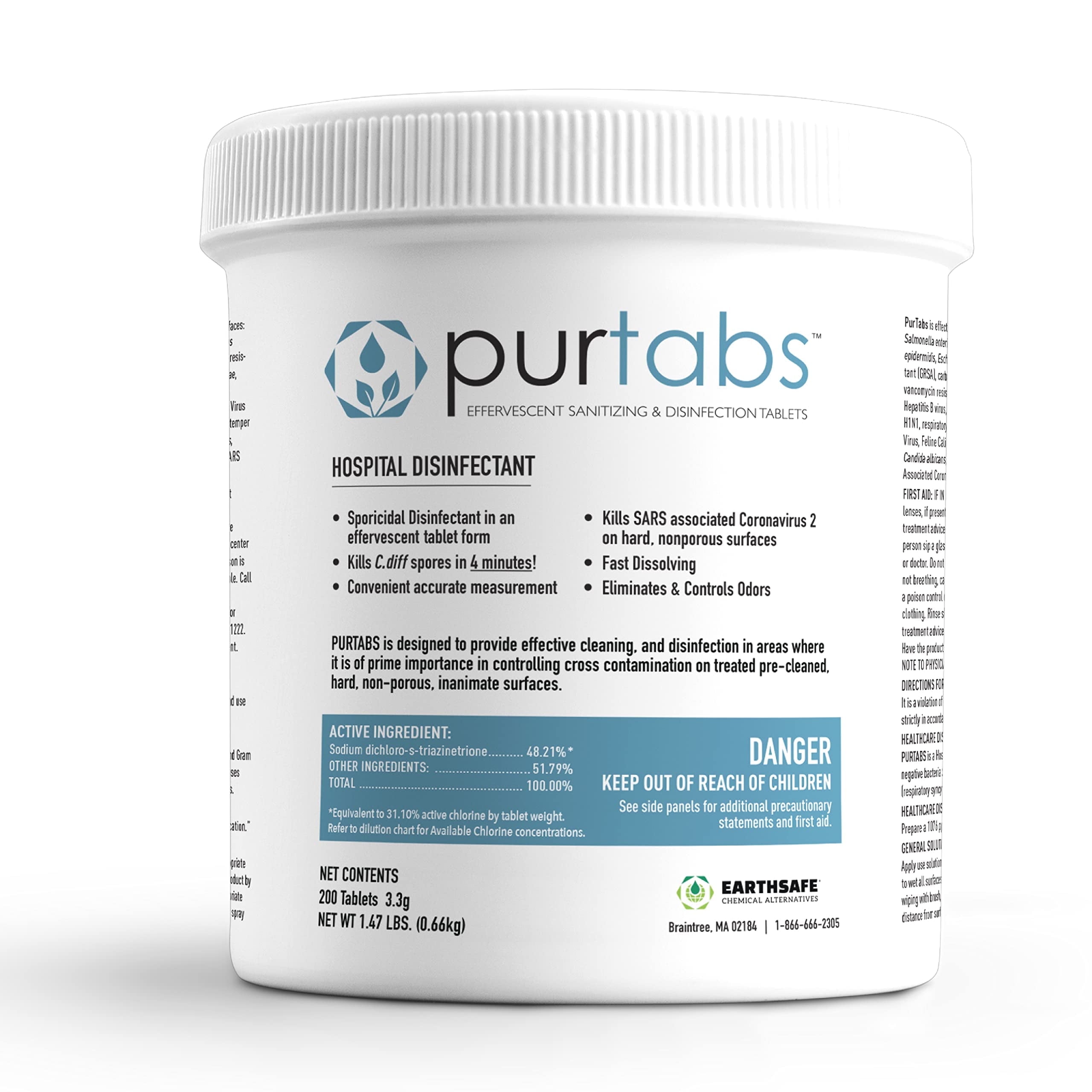 PurTabs 3.3 gram Sporicidal NaDCC Tablet Disinfectant - 100 ...