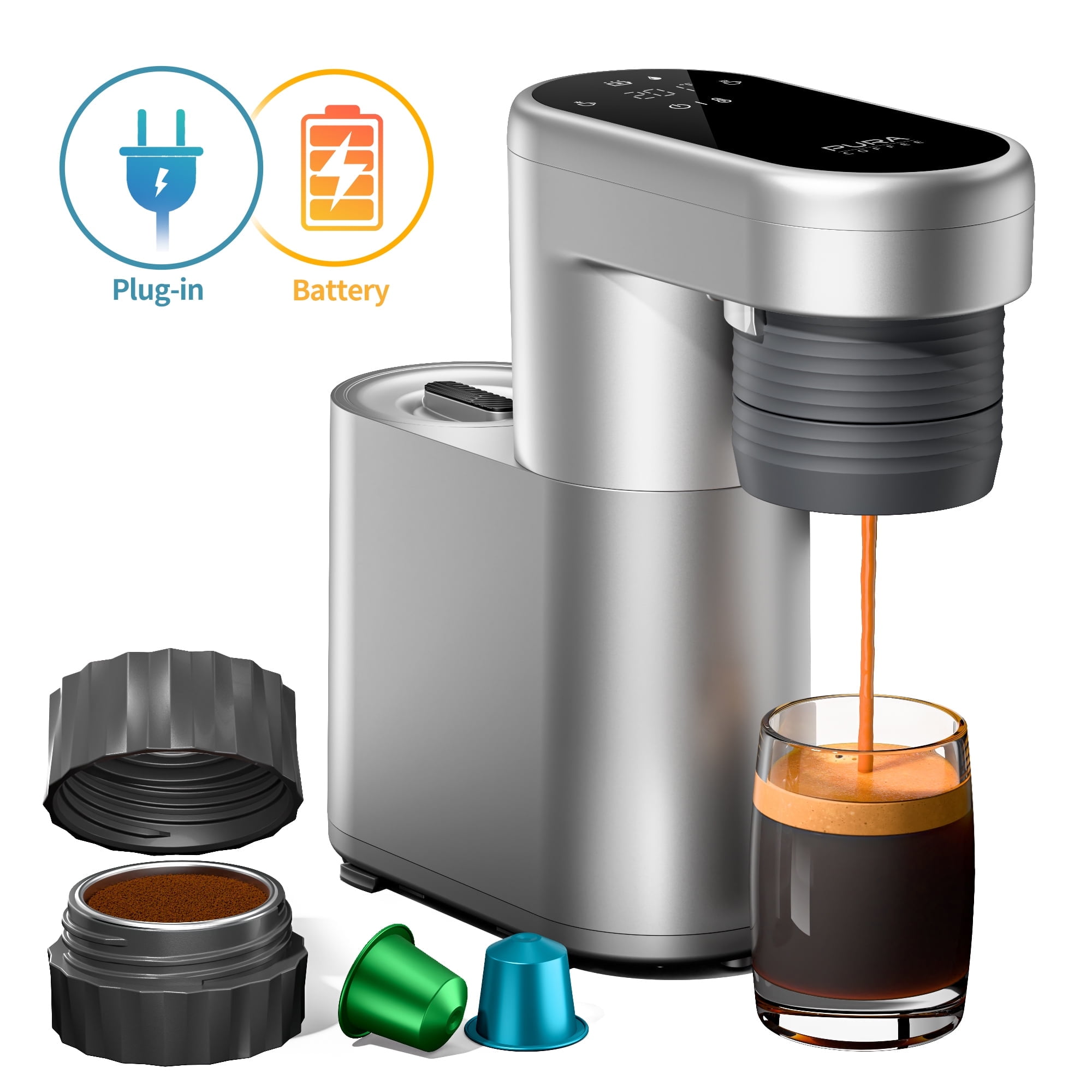 Pura Coffee Portable Espresso Machine Instant Heating & Cold Brew ...