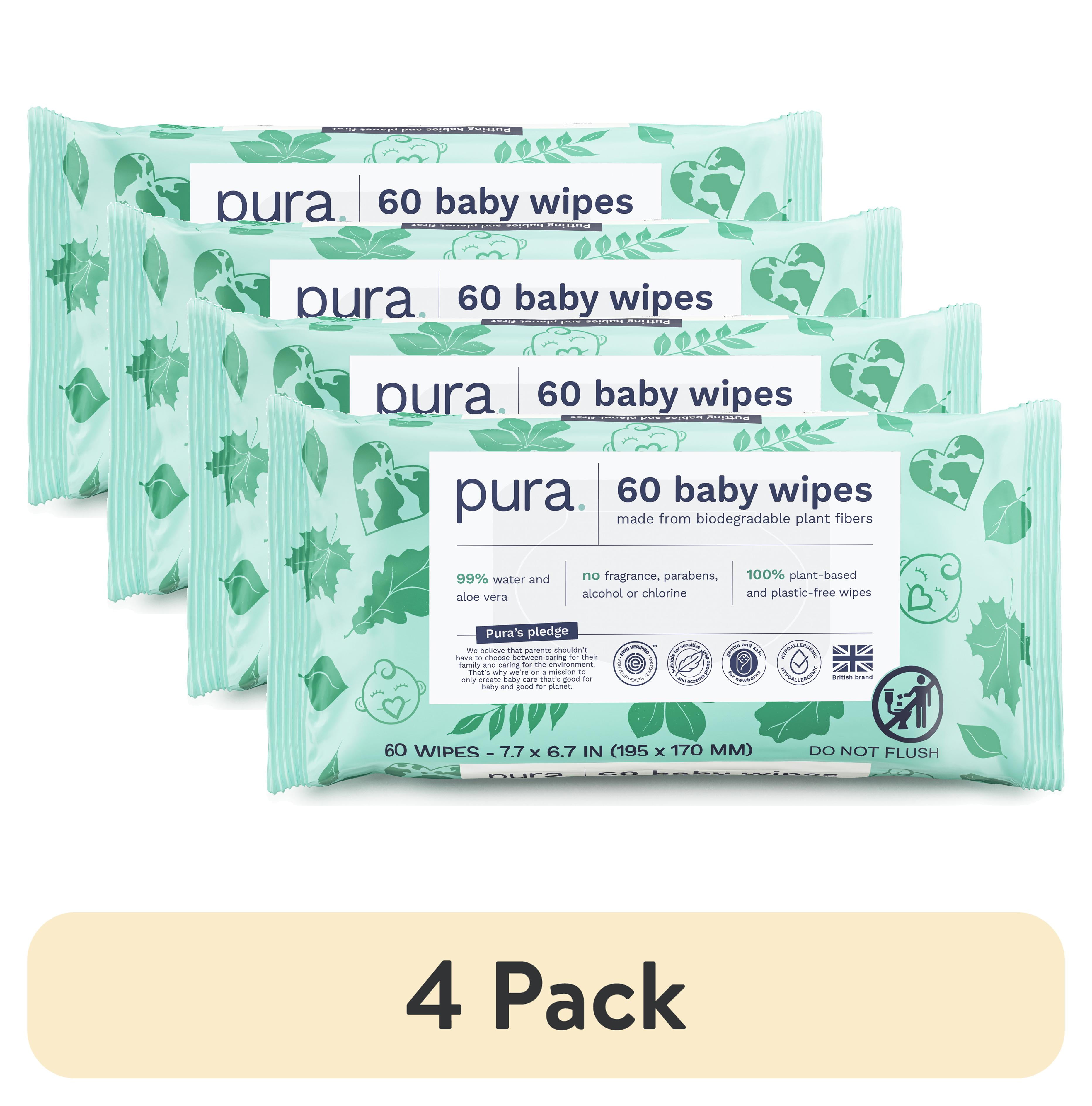 (4 pack) Pura Baby Wipes, Fragrance Free, Sensitive, EWG Verified ...