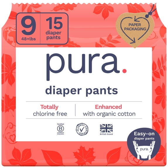 Pura Pull-On Diaper Pants with 360 Degree Stretchy Waistband, Size 9 ...