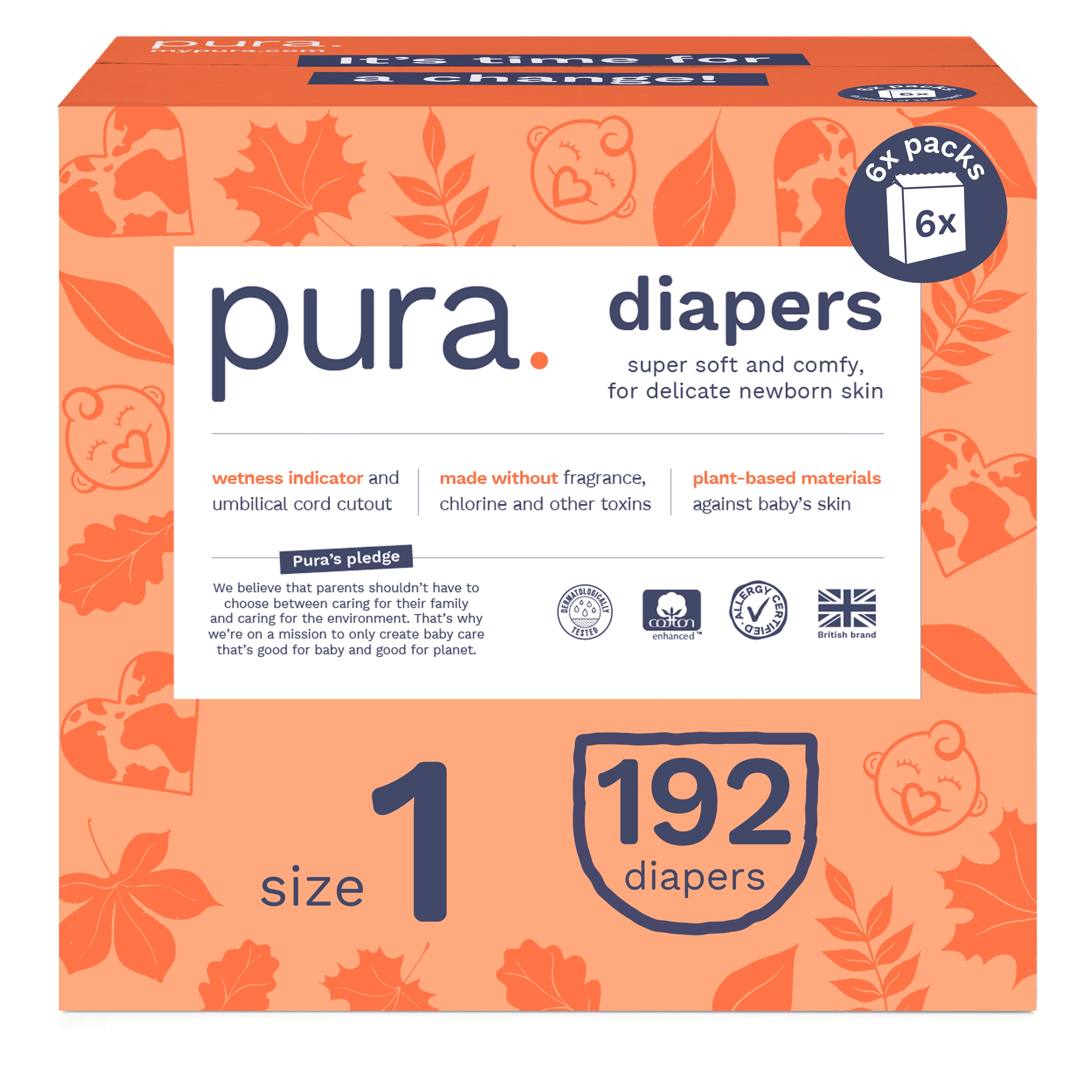 Pura Sensitive Soft Sustainable Baby Diapers Size 1, 192 Count (Choose ...