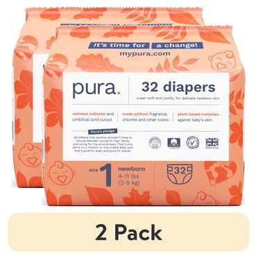 (2 pack) Pura Sensitive Soft Sustainable Baby Diapers Size 4, 66 Count ...