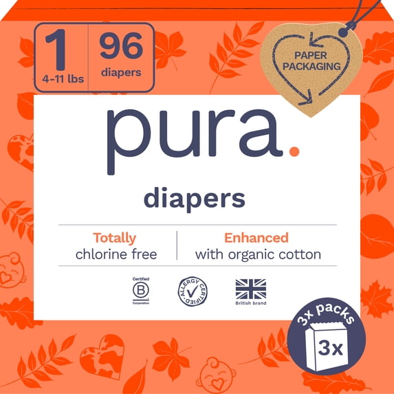 Pura Sensitive Soft Sustainable Baby Diapers Size 1, Count 96 with ...