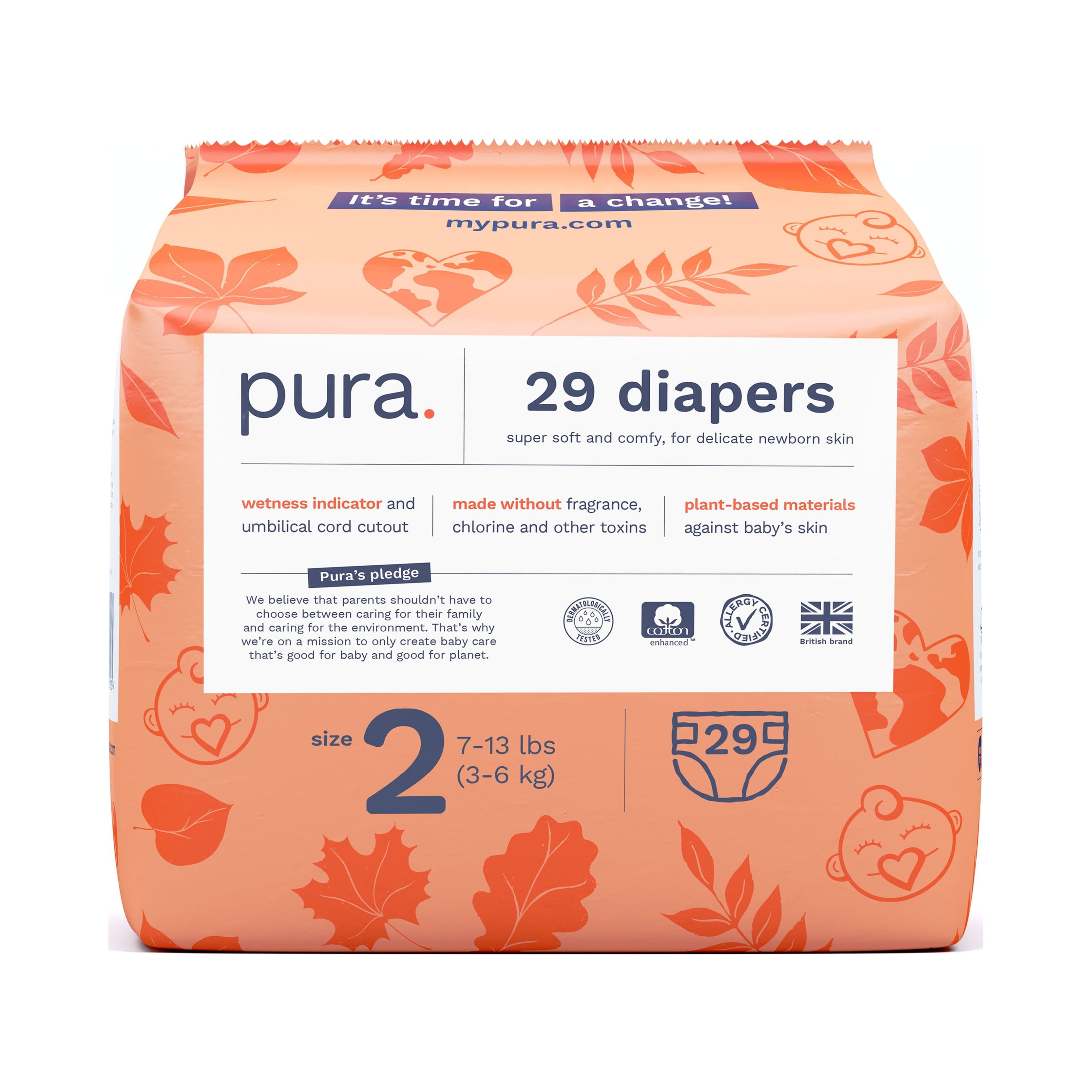 Pura Sensitive Soft Sustainable Baby Diapers Size 2, 29 Count (Choose ...