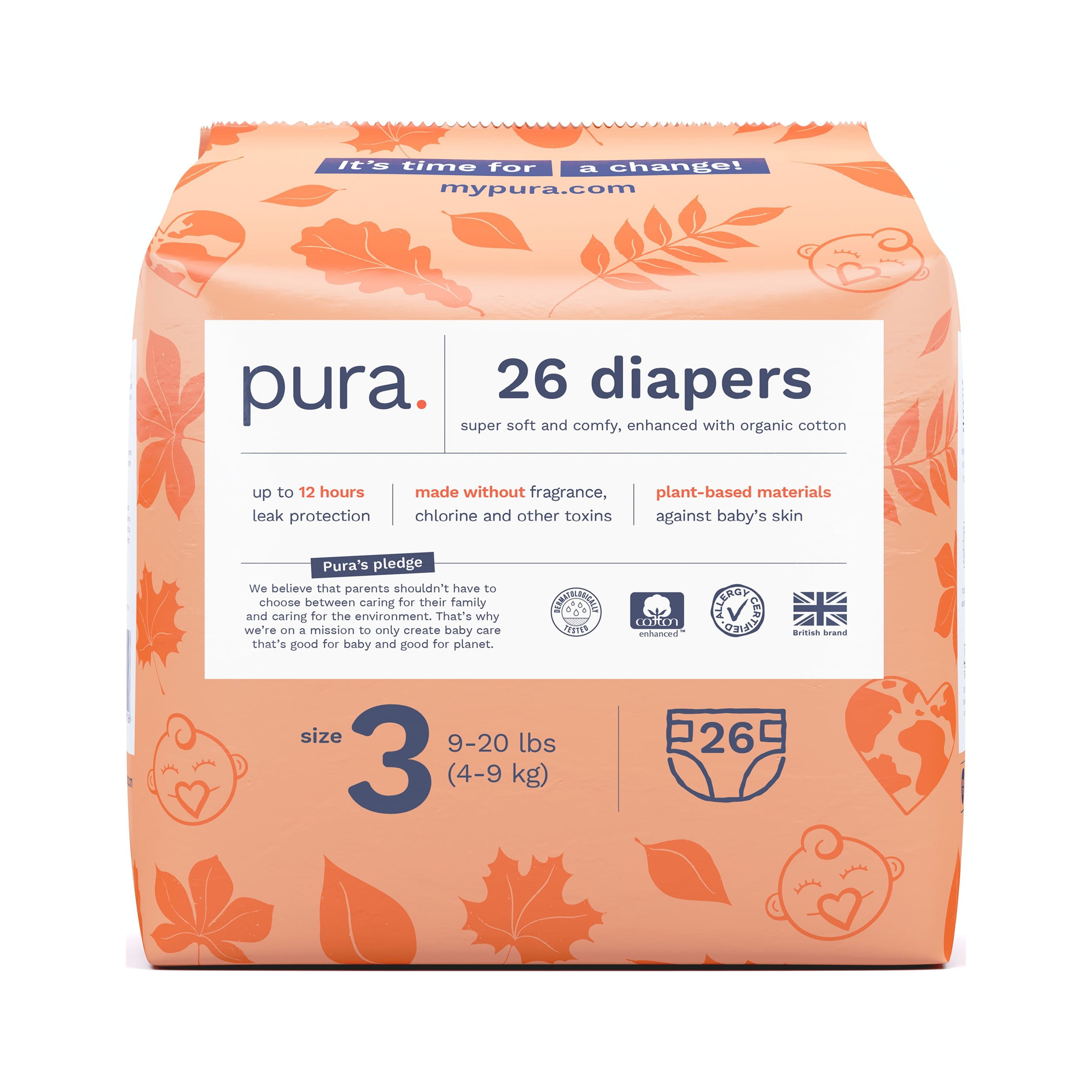 Pura Sensitive Soft Sustainable Baby Diapers Size 3, 26 Count (Choose ... Pura Sensitive Soft Sustainable Baby Diapers Size 3, 26 Count (Choose ...