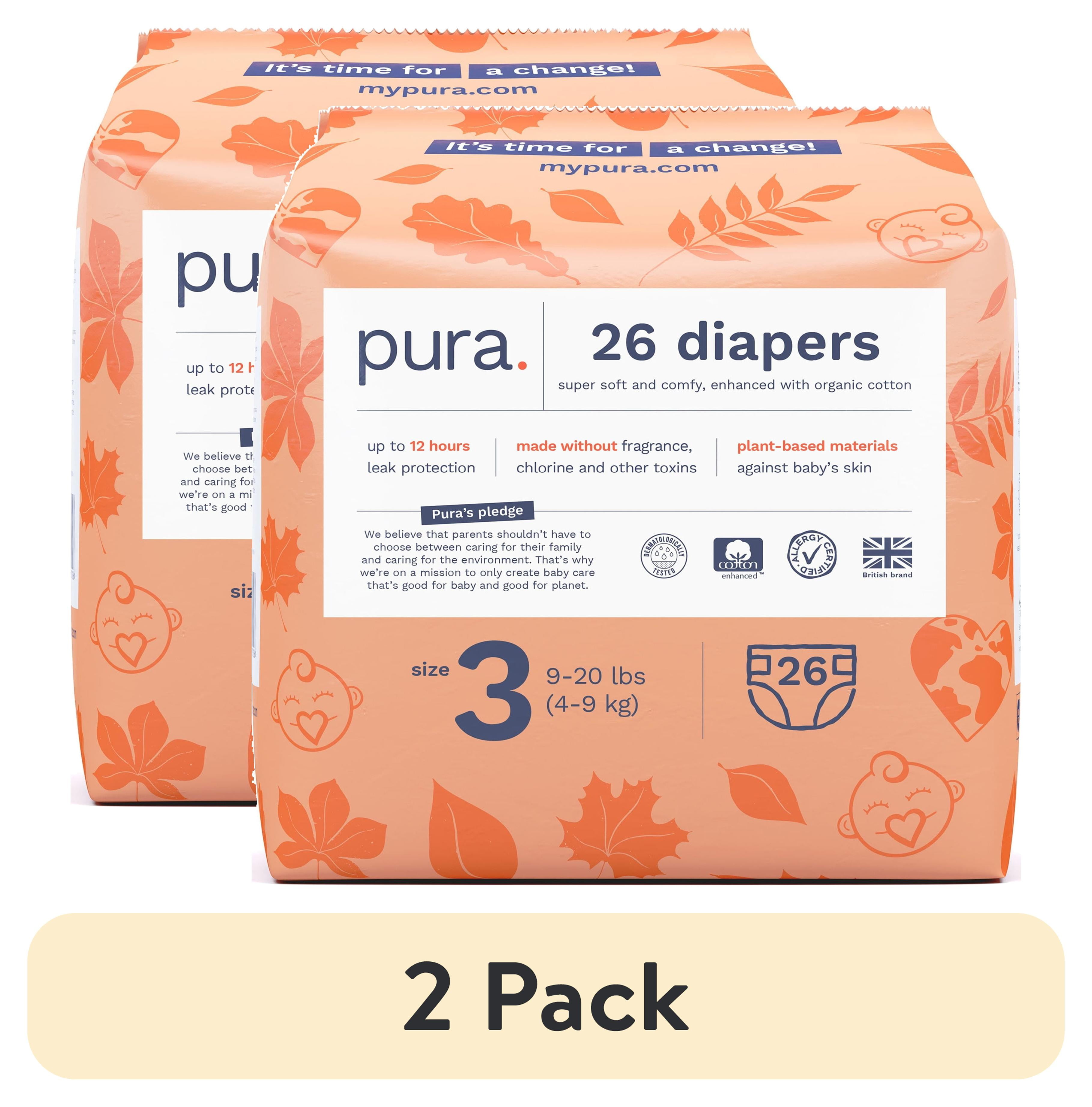 (2 pack) Pura Sensitive Soft Sustainable Baby Diapers Size 3, 26 Count ...