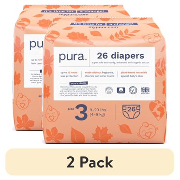 (2 pack) Pura Sensitive Soft Sustainable Baby Diapers Size 4, 66 Count ...