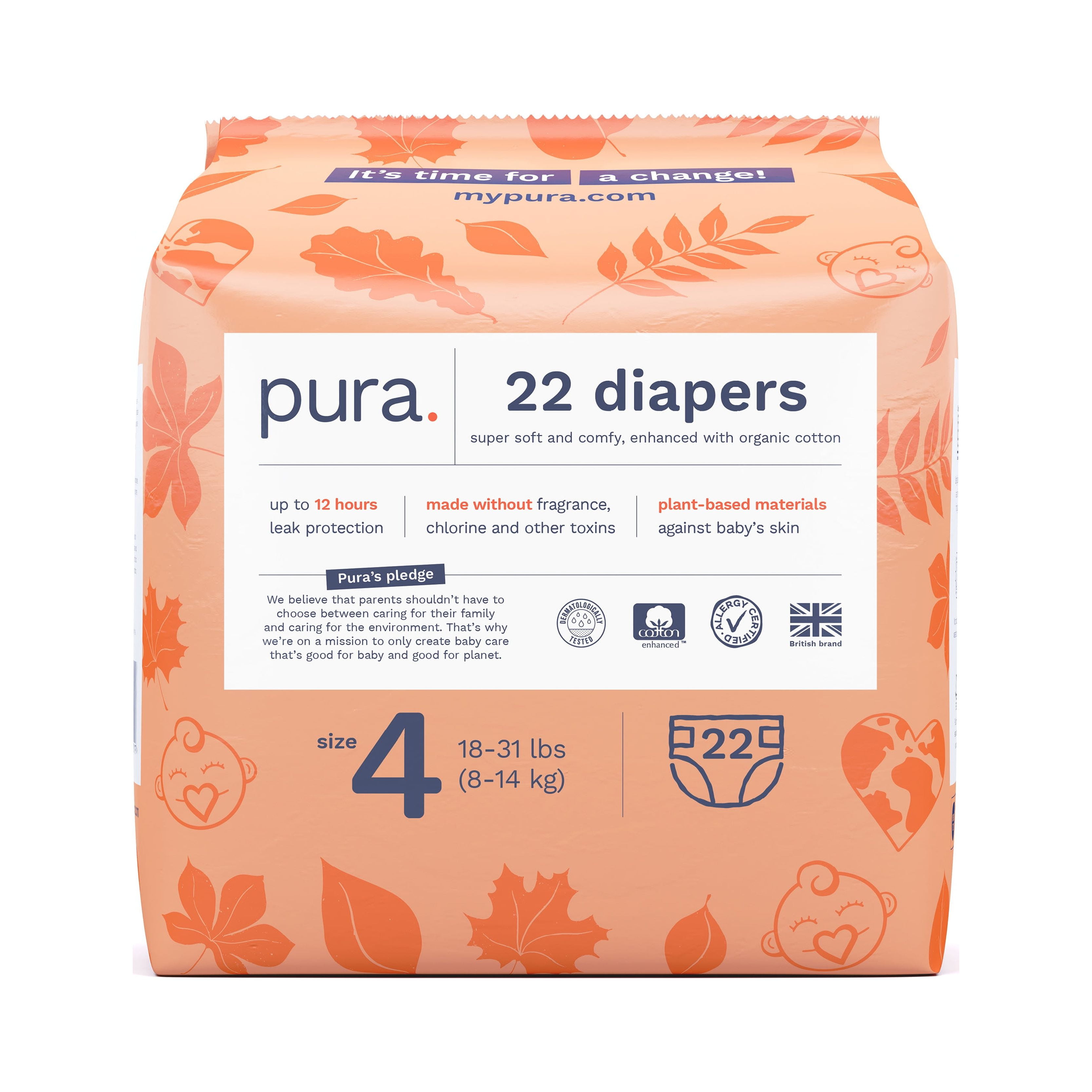 Pura Sensitive Soft Sustainable Baby Diapers Size 4, 22 Count (Choose ...