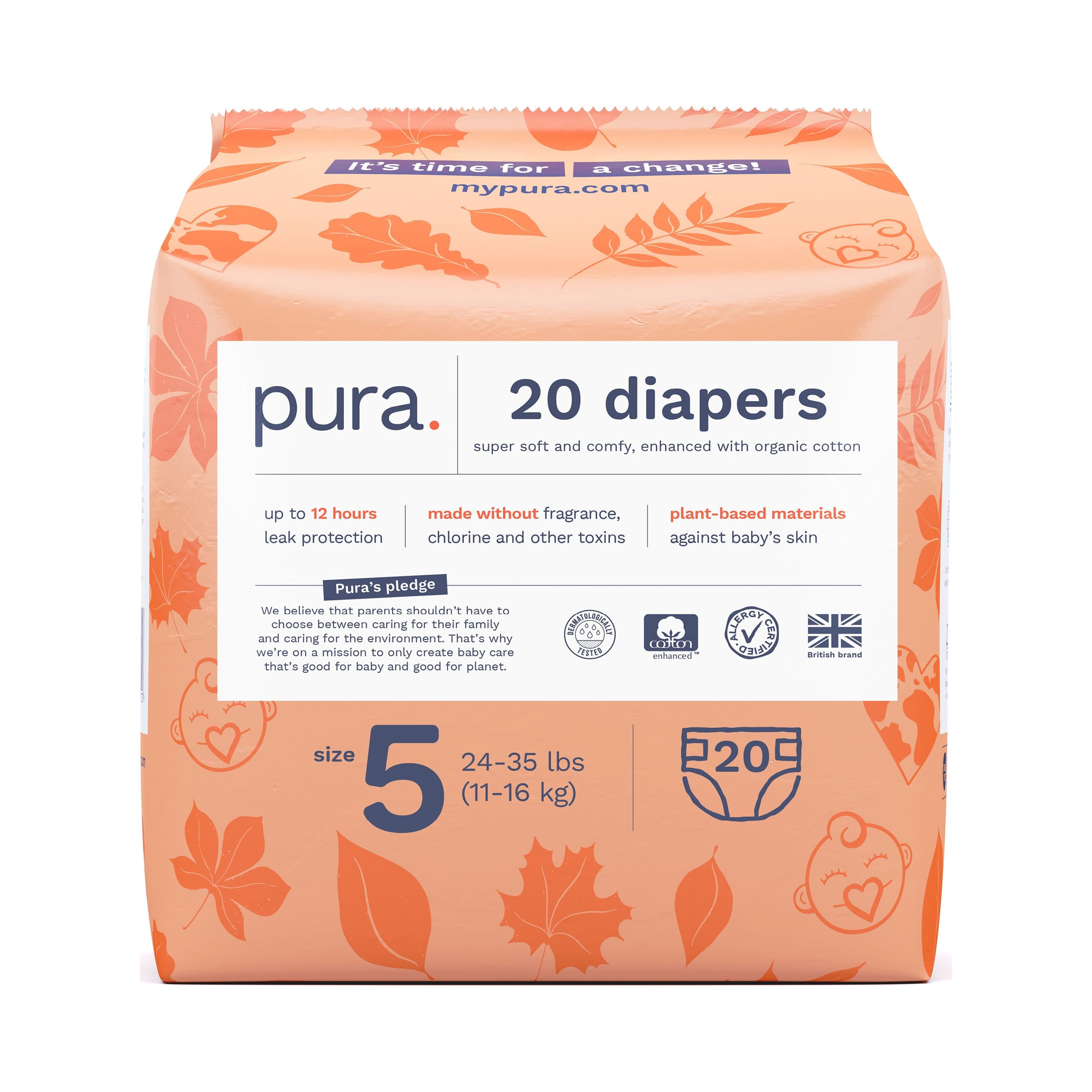 Pura Sensitive Soft Sustainable Baby Diapers Size 5, 20 Count (Choose ...