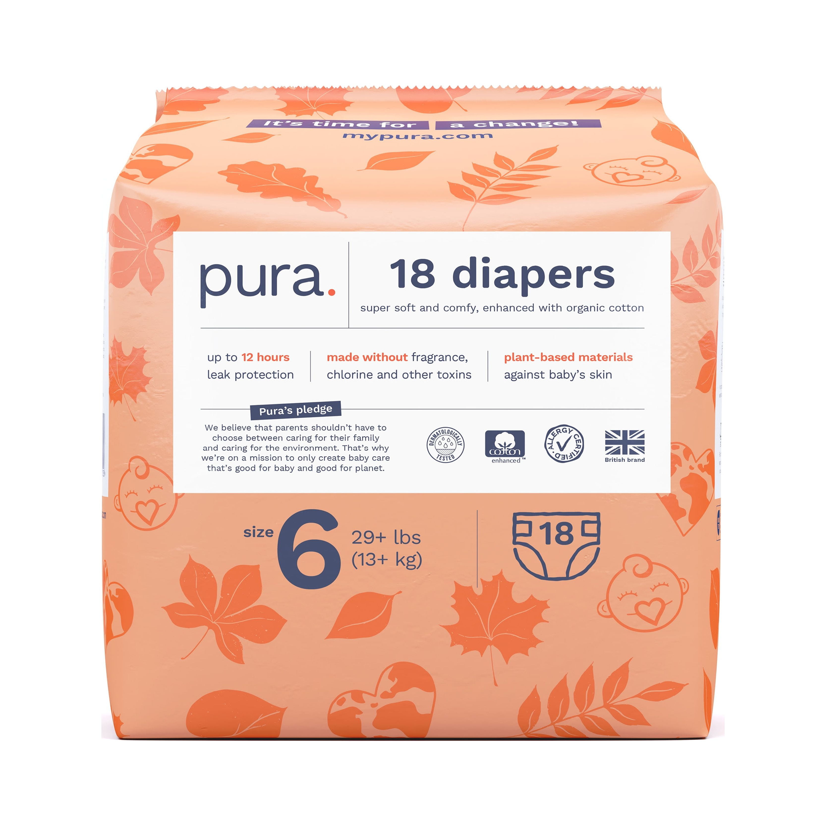 Pura Sensitive Soft Sustainable Baby Diapers Size 6, 18 Count (Choose ...