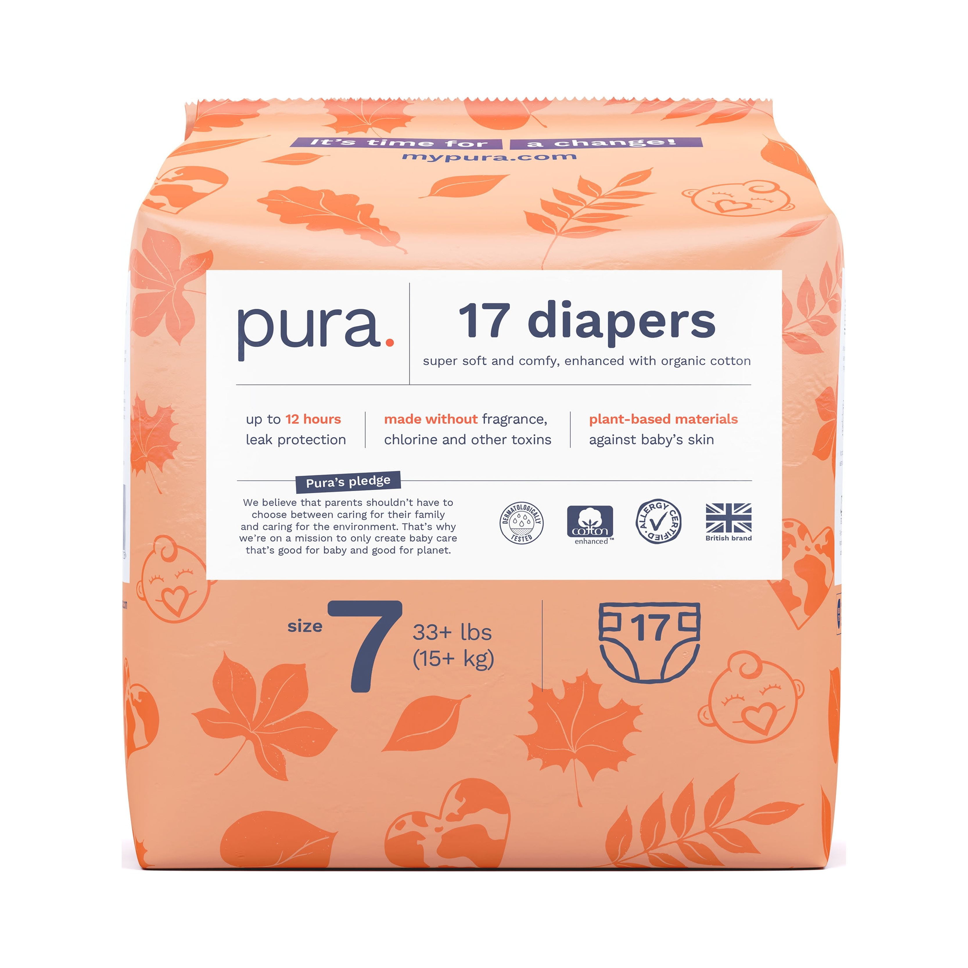 Pura Sensitive Soft Sustainable Baby Diapers Size 7, 17 Count (Choose Your Size and Count ...