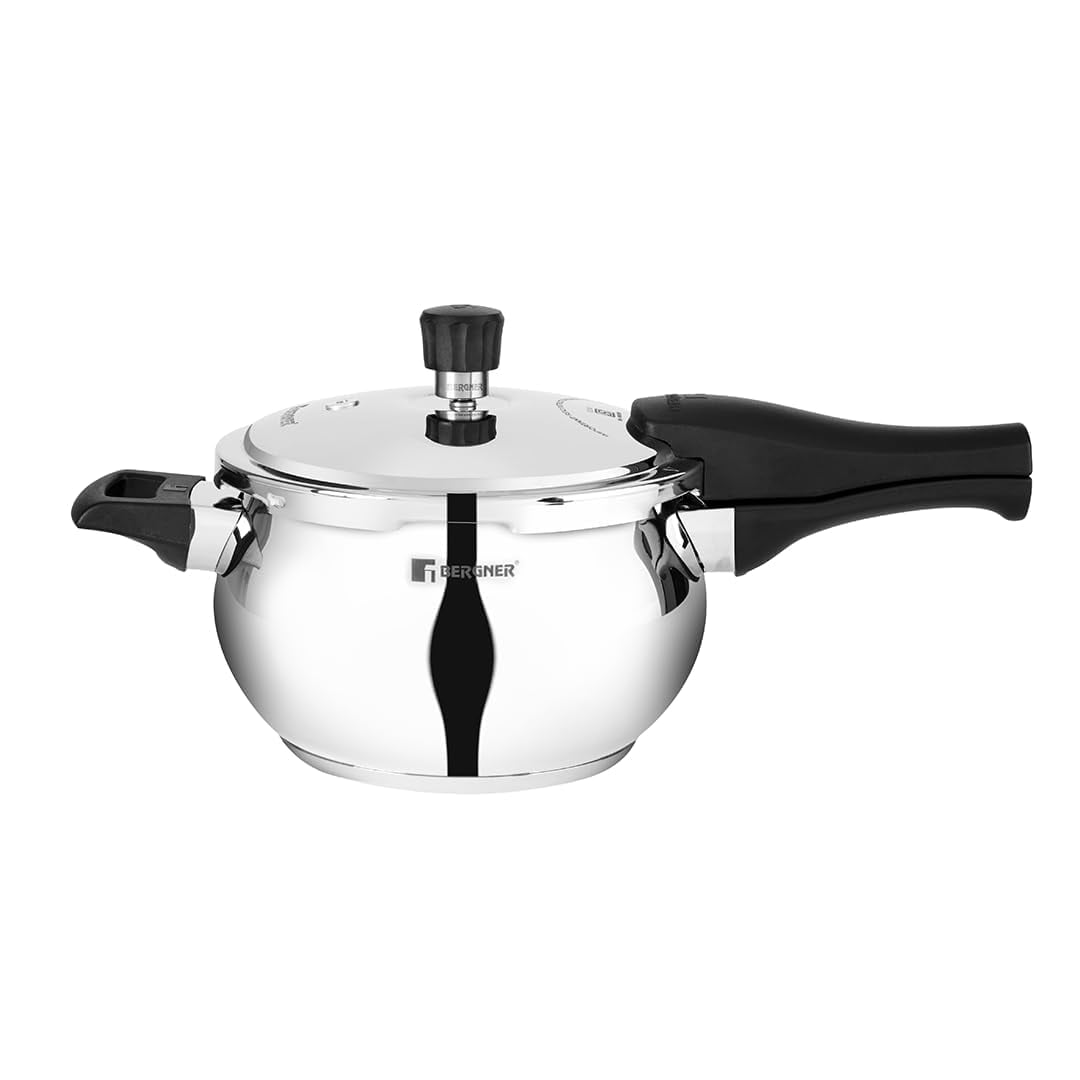 Pura Silver Stainless Steel Belly Shape Pressure Cooker 1.5 Liters ...