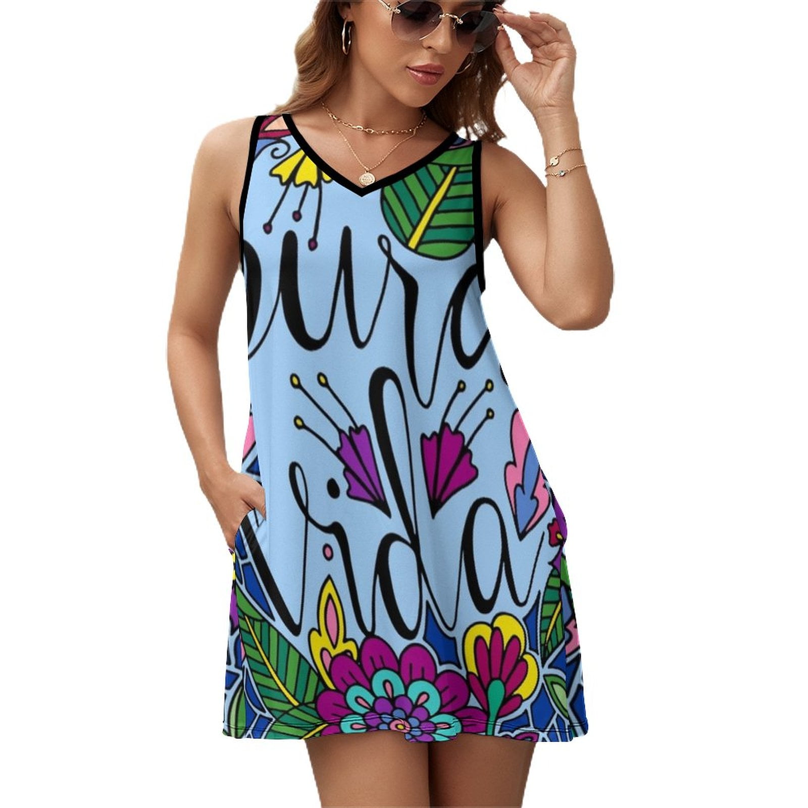 Pura Vida Rica Lettering Quote Square Neck Dress Sweet Summer Dress ...