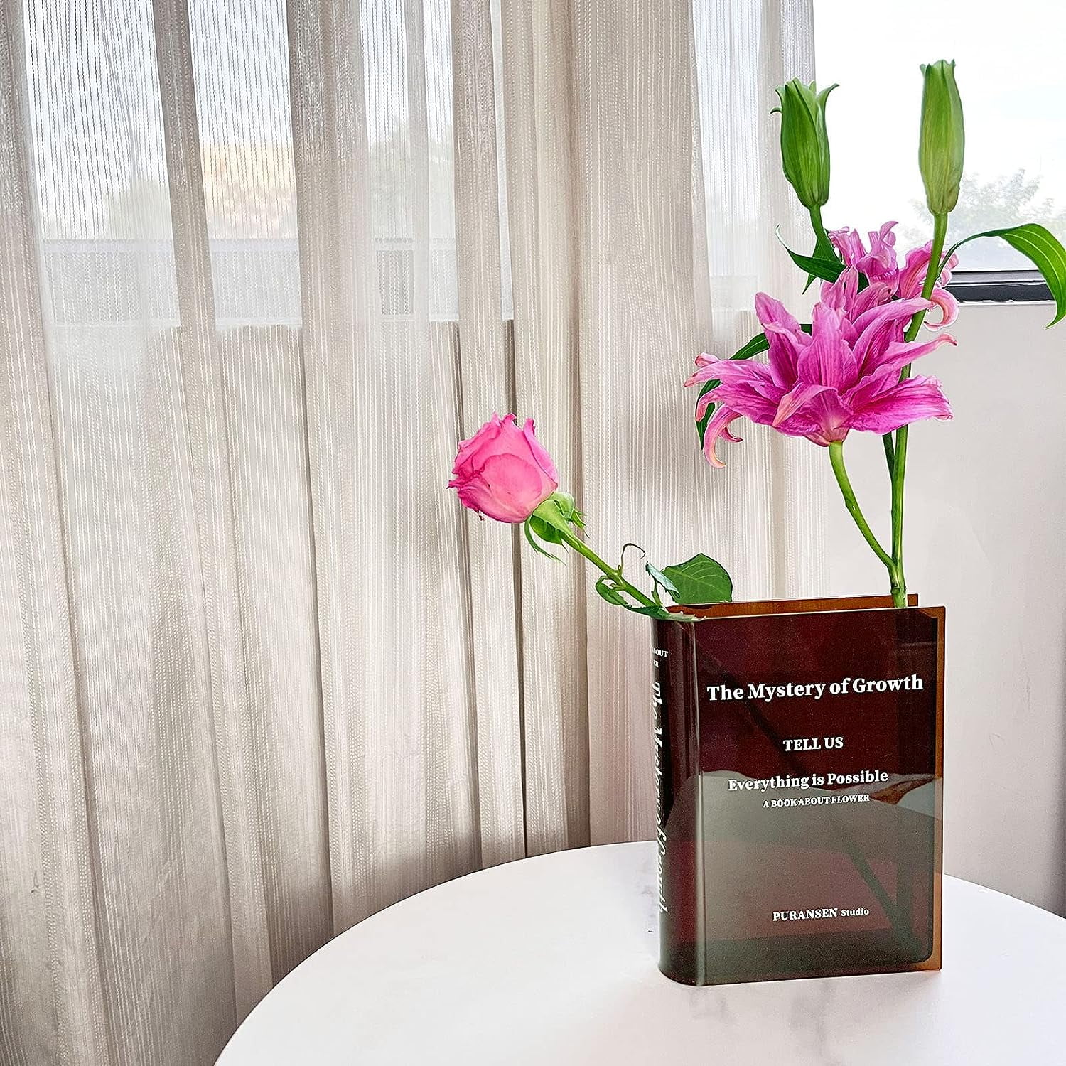 Puransen Book Vase for Flowers, Acrylic Clear Book Flower Vase, A Book ...