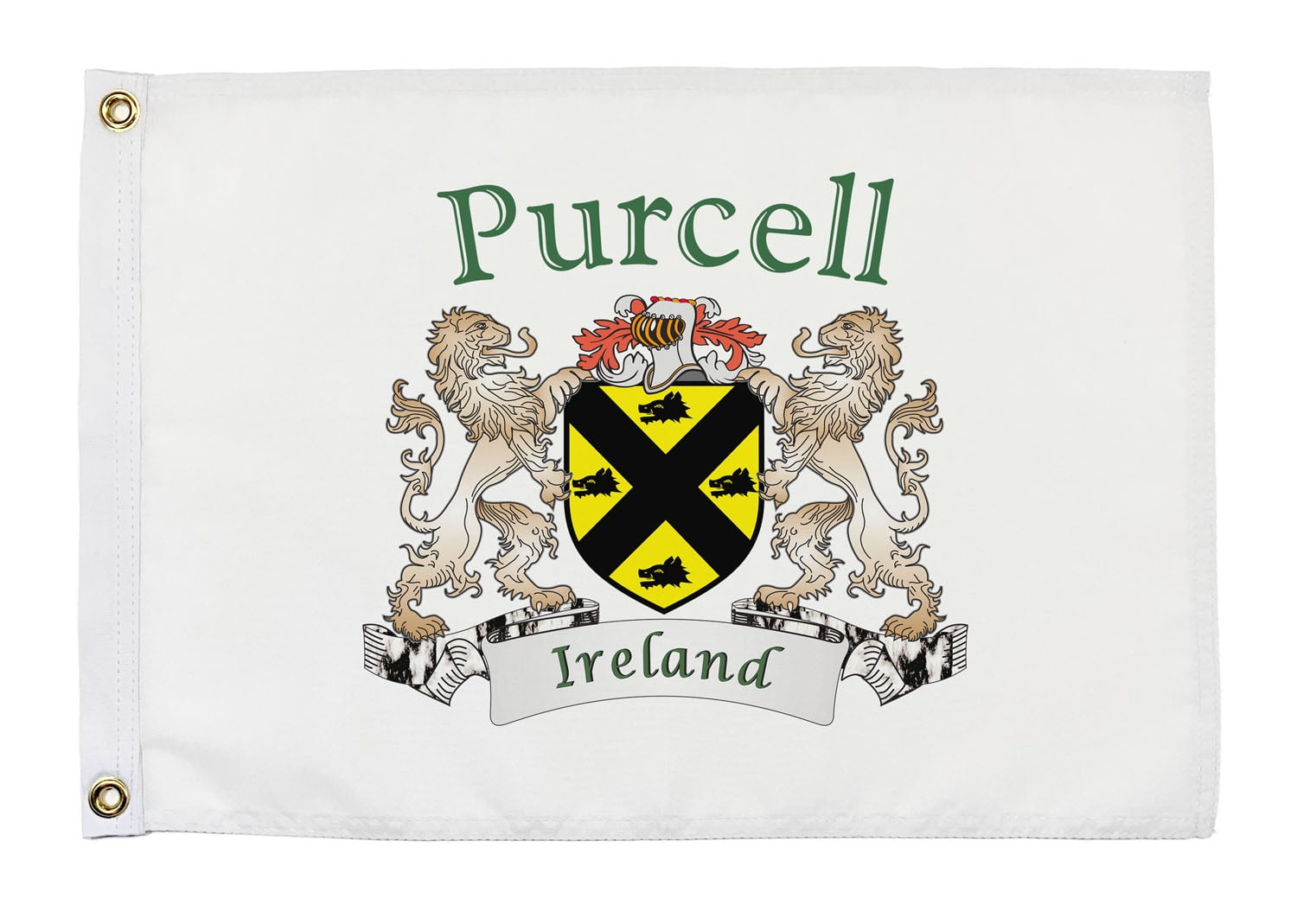 Purcell Irish Coat of Arms Small White Flag - 16"x10.5" inches ...