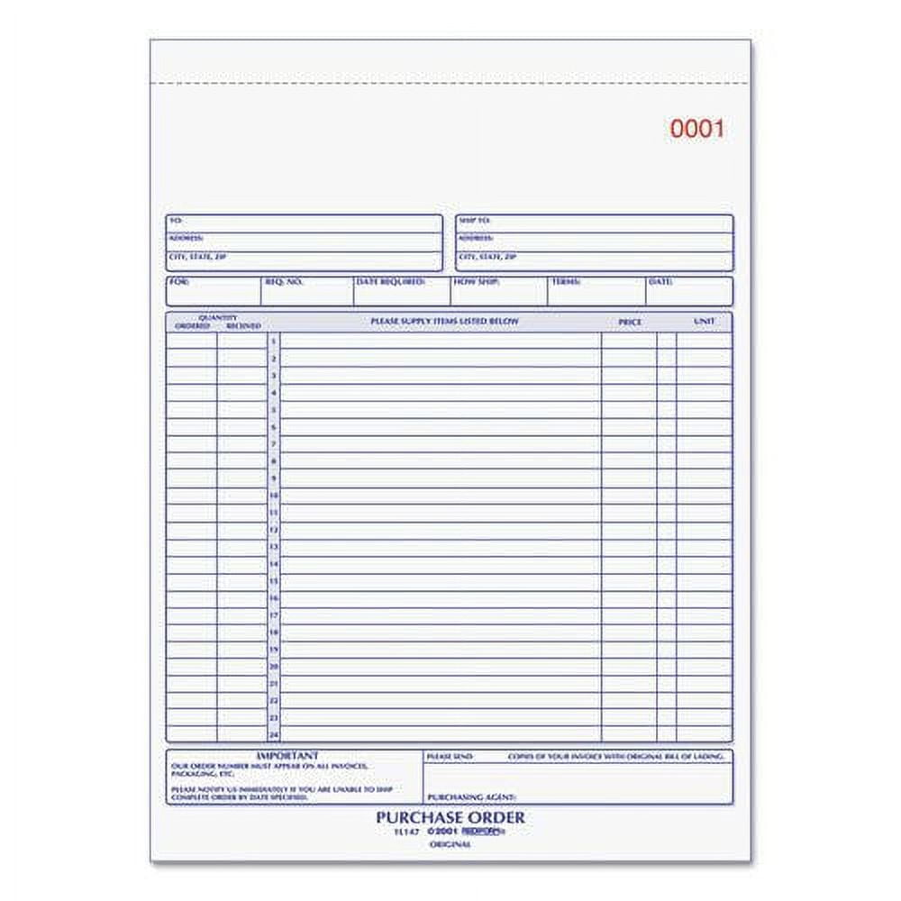Purchase Order Book, Three-Part Carbonless, 8.5 X 11, 1/page, 50 Forms ...