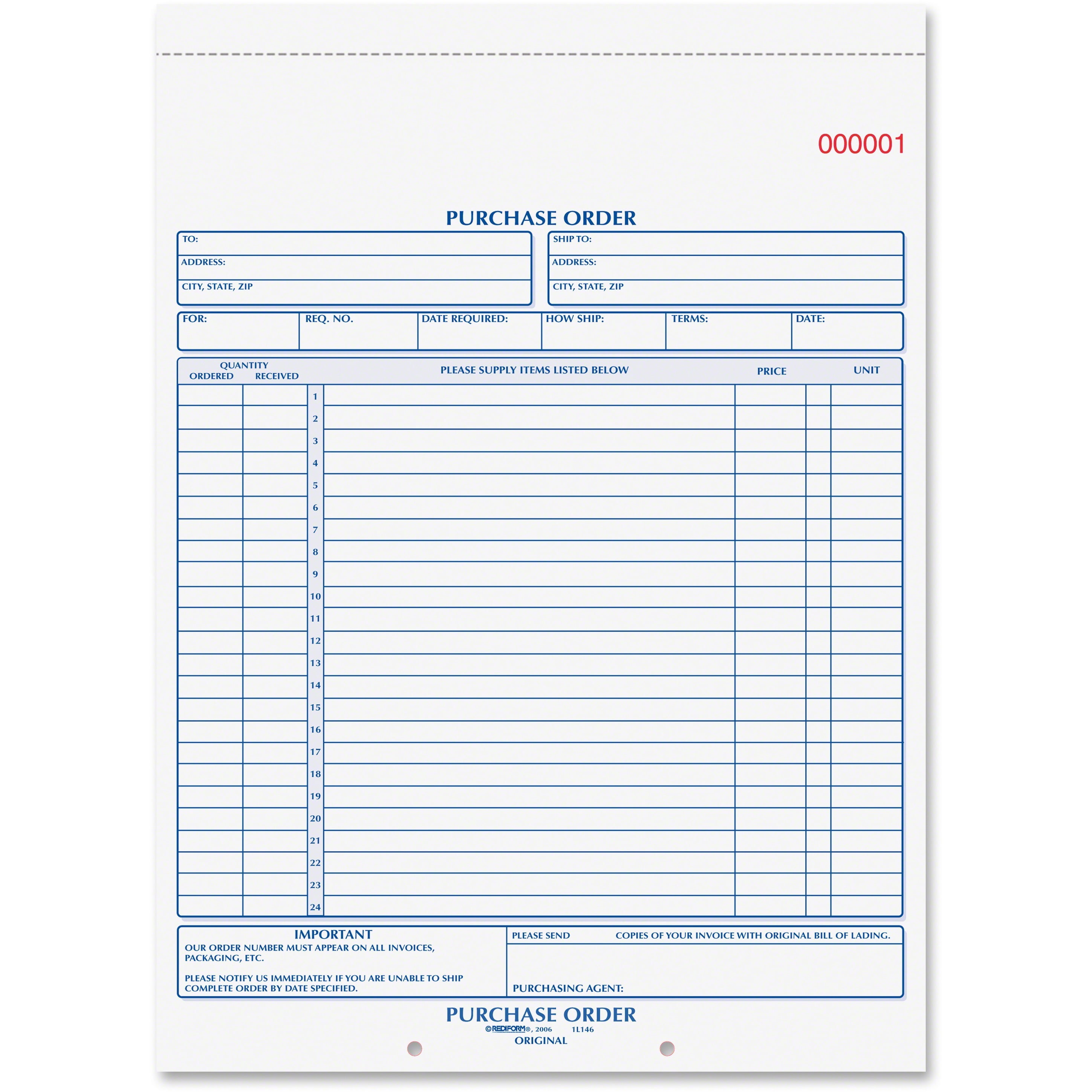 Purchase Order Book, Two-Part Carbonless, 8.5 X 11, 1/page, 50 Forms ...