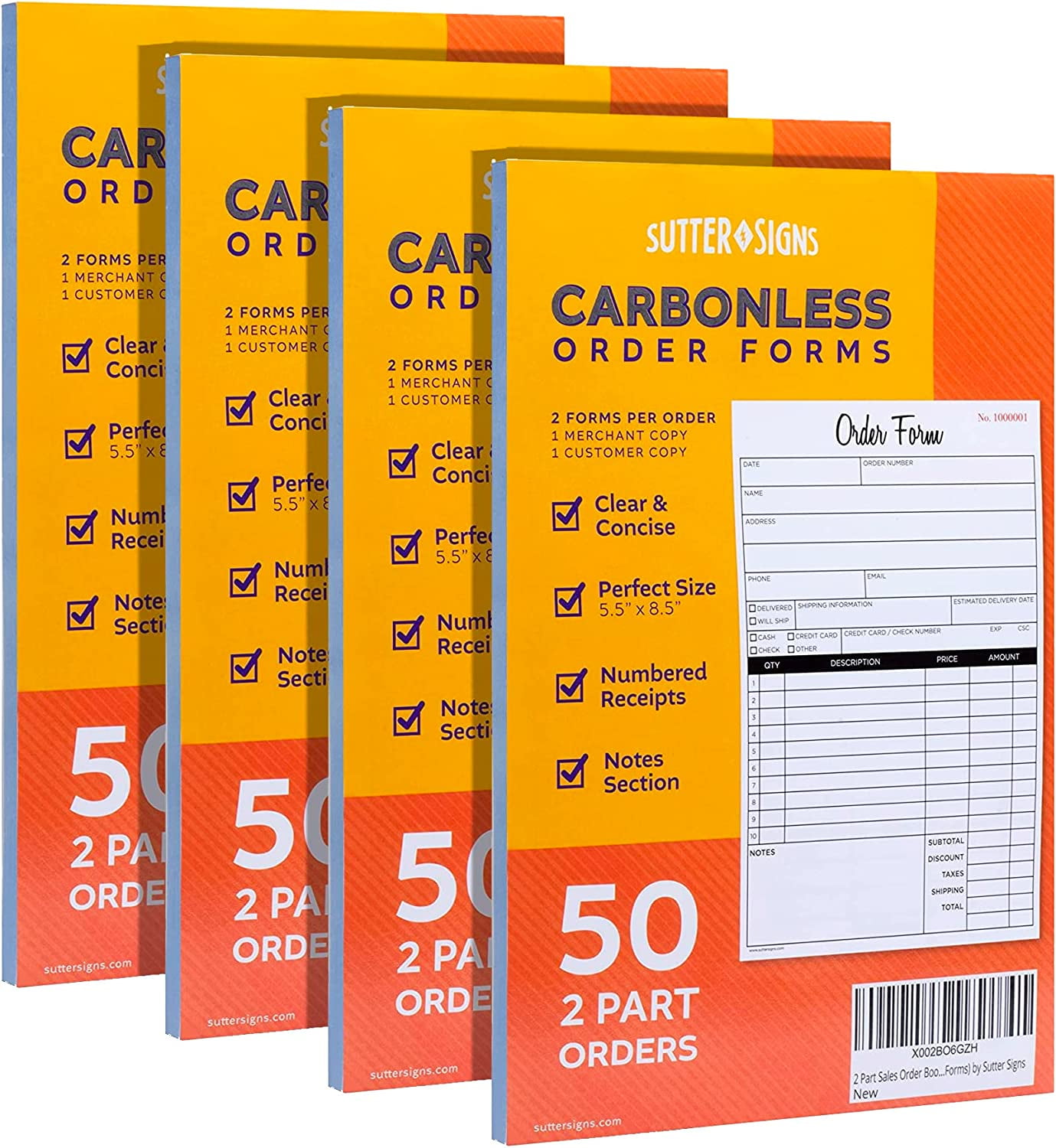 Purchase Order Receipt Book 4-Pack by Sutter Signs | 2 Part Carbonless ...