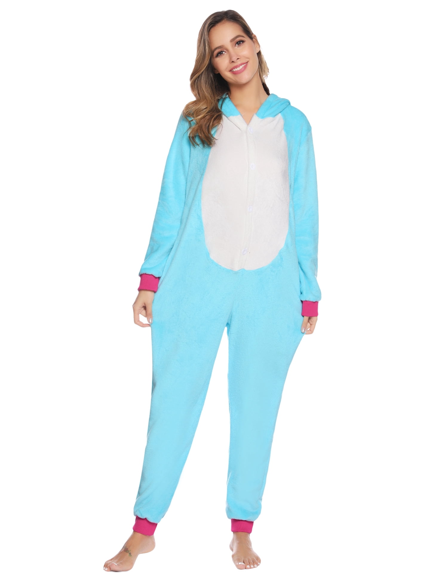 Purcoar Womens Onesie-Adult Flannel Pajamas,Hoodie Sleepwear,Zip Front ...