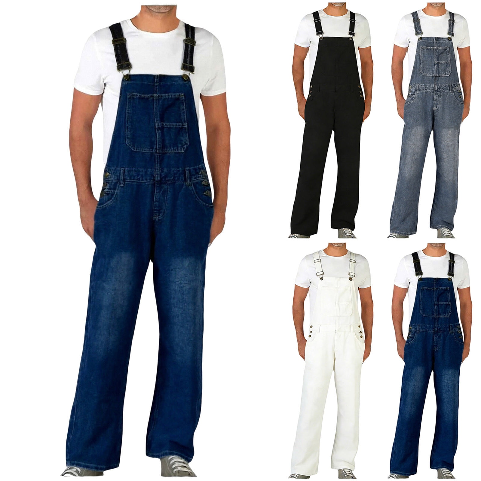 Purcolt Men's Faux Denim Bib Overalls Loose Fit Adjustable Straps ...