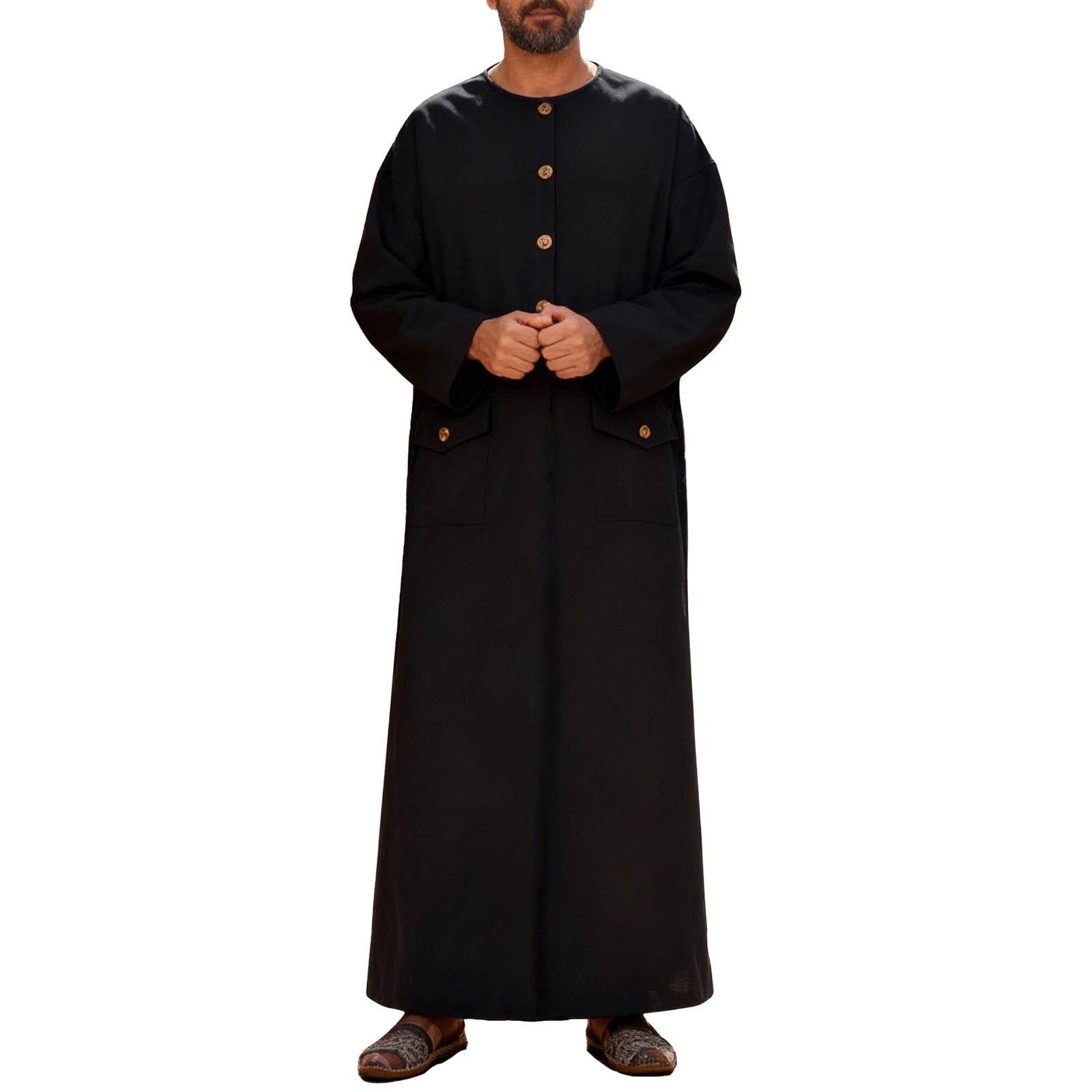 Purcolt Muslim Robe for Men Arab Long Sleeve Kaftan Thobe Cotton Long ...