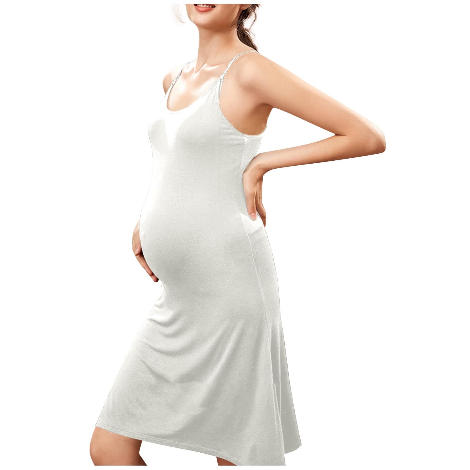 Purcolt Women's Maternity Dress Modal Nursing Nightgown Soft Spaghetti ...