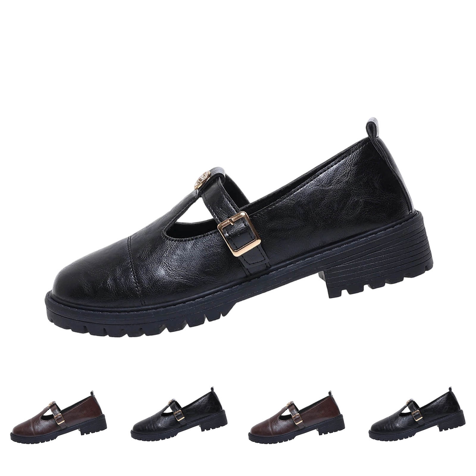 Purcolt Women's PU Leather T Strap Loafers Dressy Casual Round Toe ...
