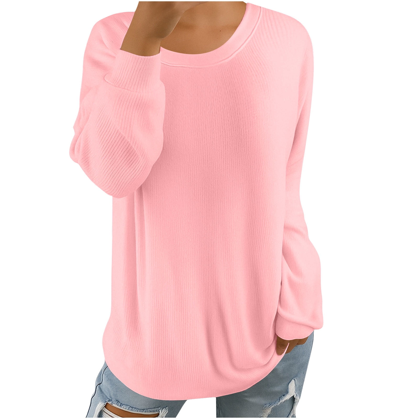 Purcolt Womens Long Sleeve Shirts Lightweight Casual Crew Neck Basic ...