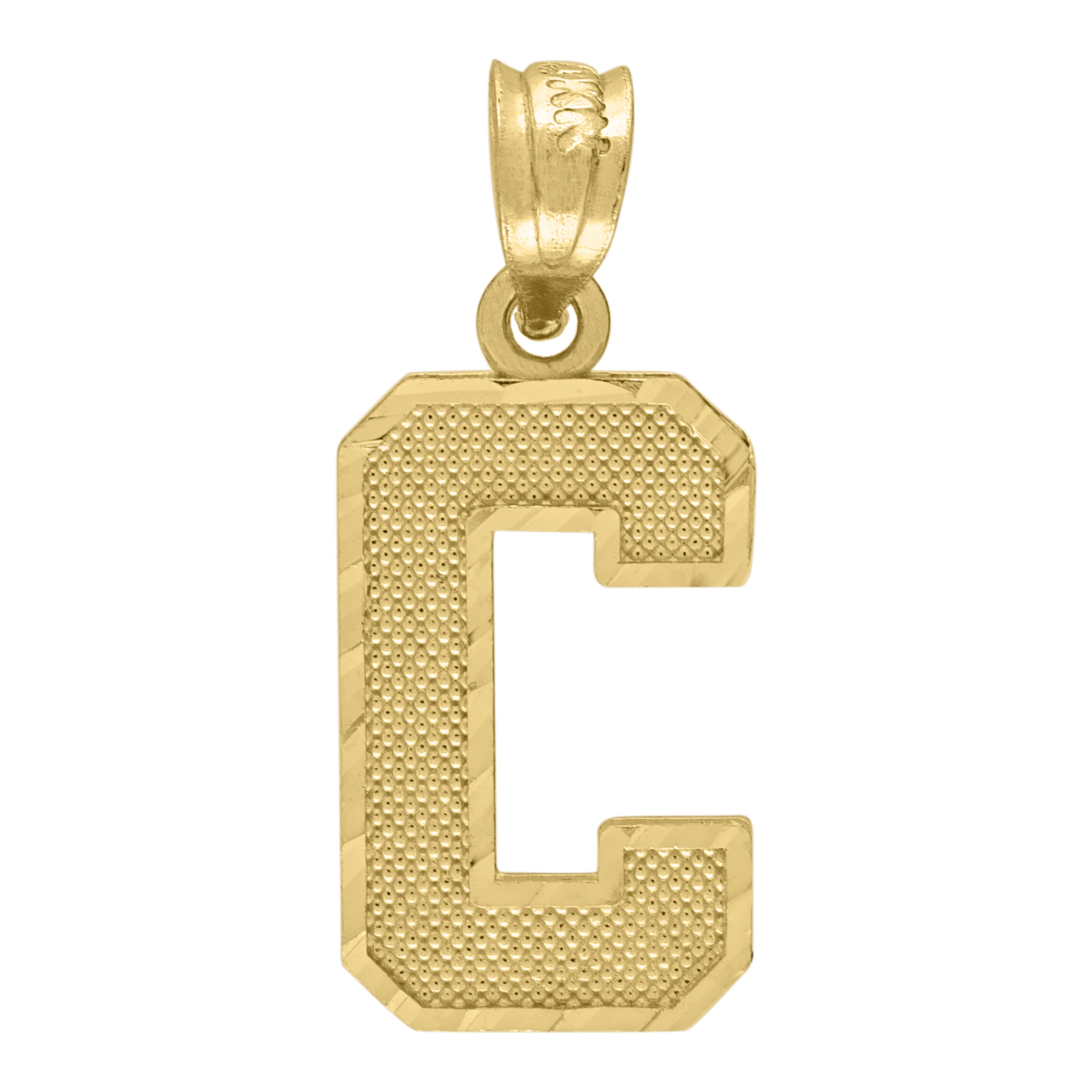 Pure 10k Yellow Gold Unisex Initial "C" Letter Pendant 0.9g Diamond Cut ...