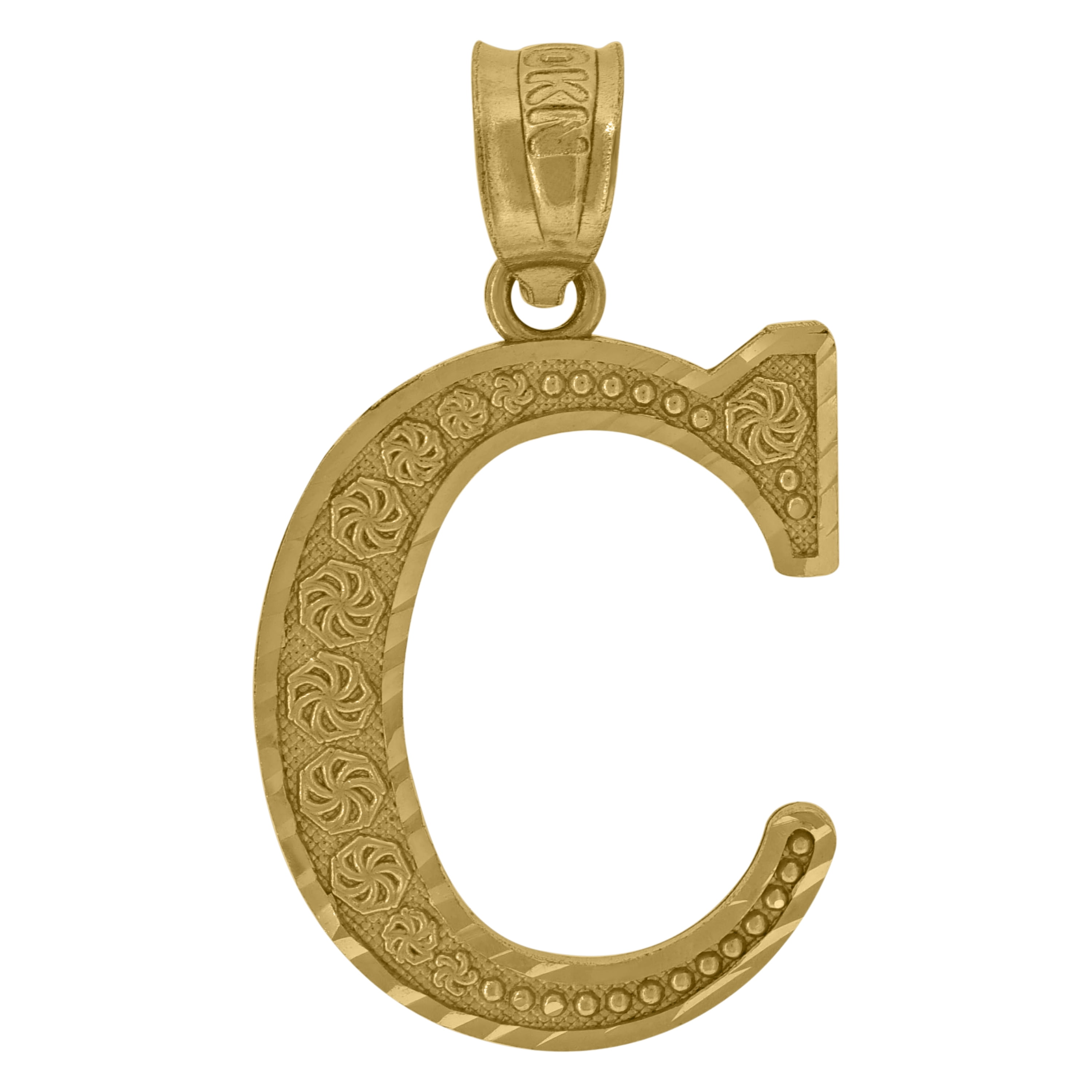 Pure 10k Yellow Gold Unisex Initial "C" Letter Pendant 1.3g Diamond Cut ...