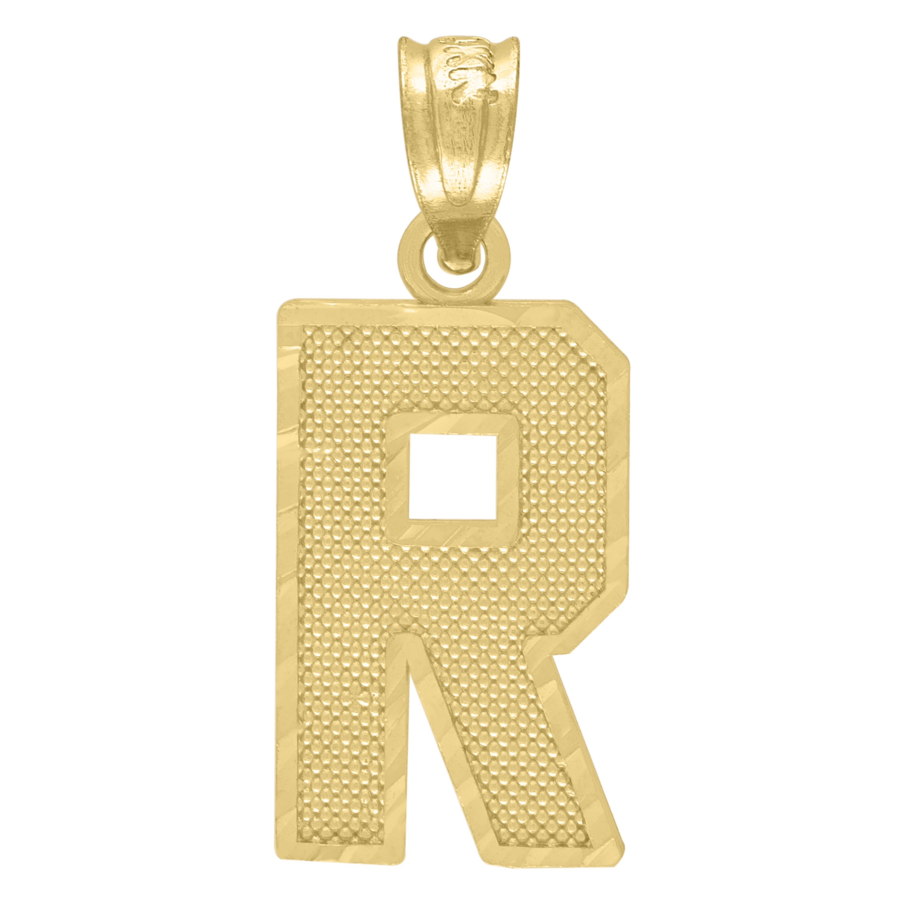 Pure 10k Yellow Gold Unisex Initial "R" Letter Pendant 1g Diamond Cut ...