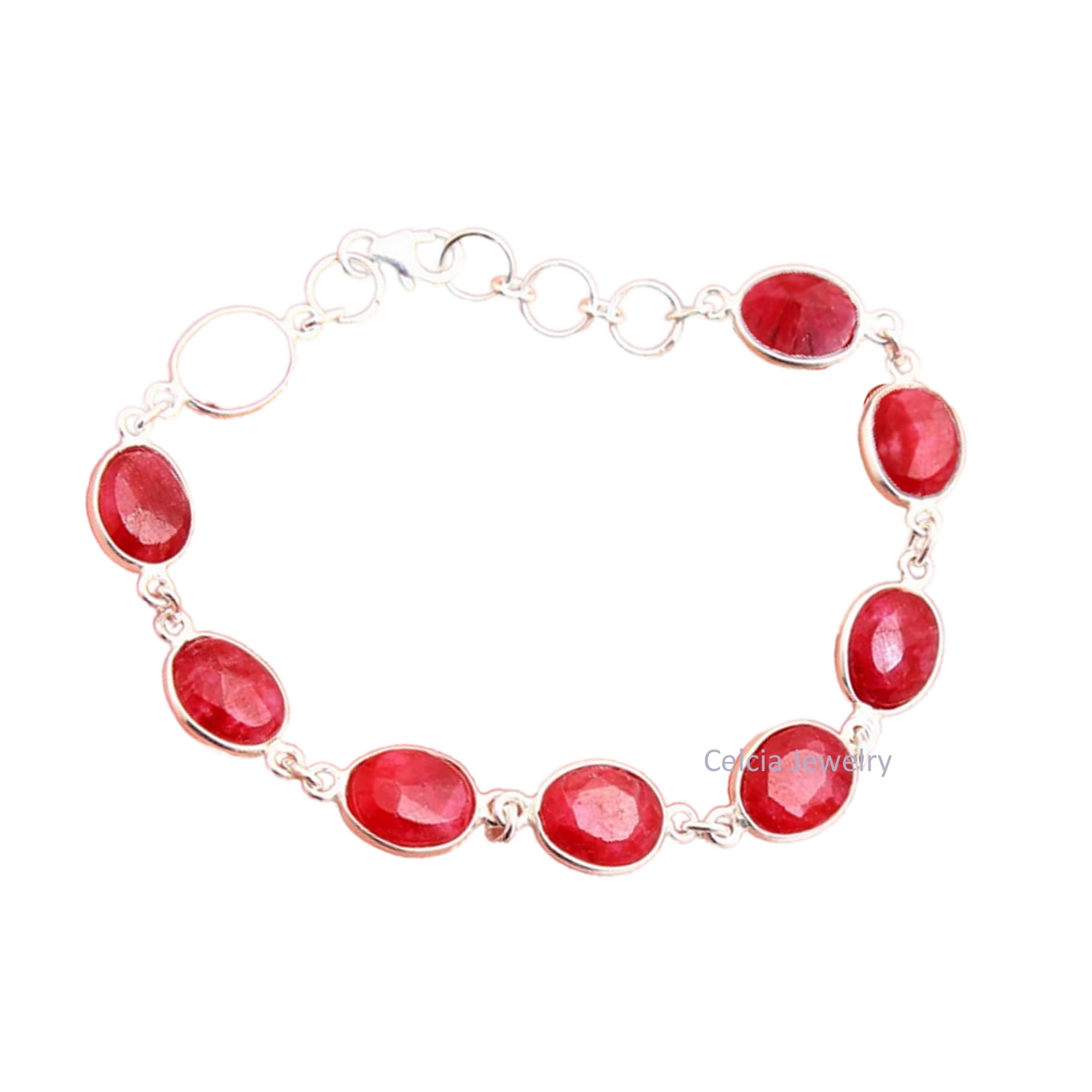 Pure 925 Sterling Silver Bracelet For Womens & Girls, Genuine Ruby ...