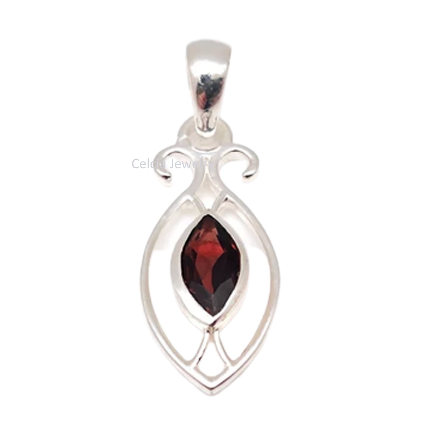 Pure 925 Sterling Silver Pendant For Men Women, Genuine Garnet Faceted ...