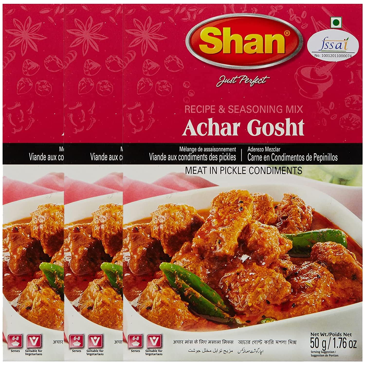 Pure Achar Gosht Masala Powder By Shan 50gm, 1.7 Ounce | Pack Of 3 ...