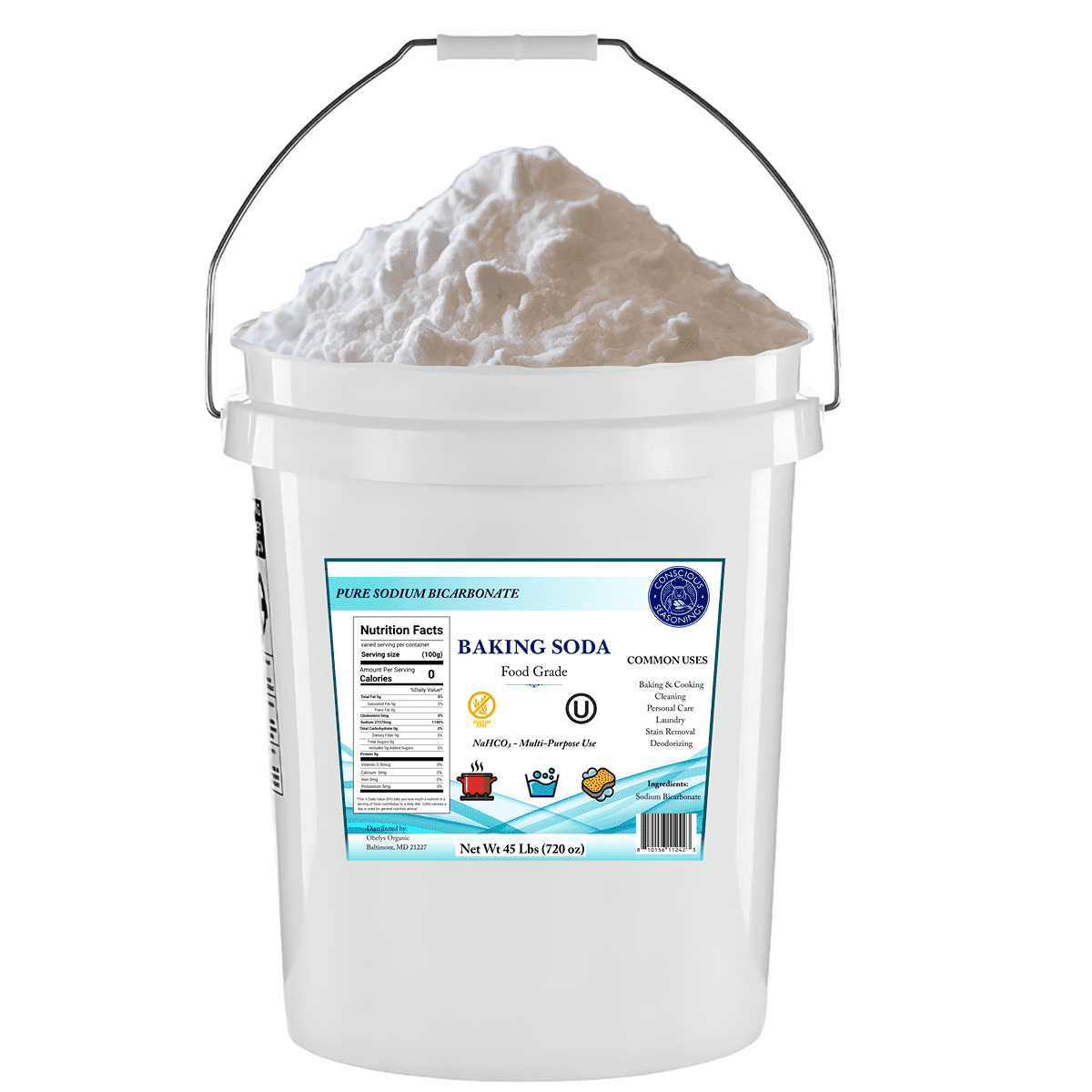 Pure Baking Soda Powder - 45 lb Pail | Organic Food Grade Sodium ...