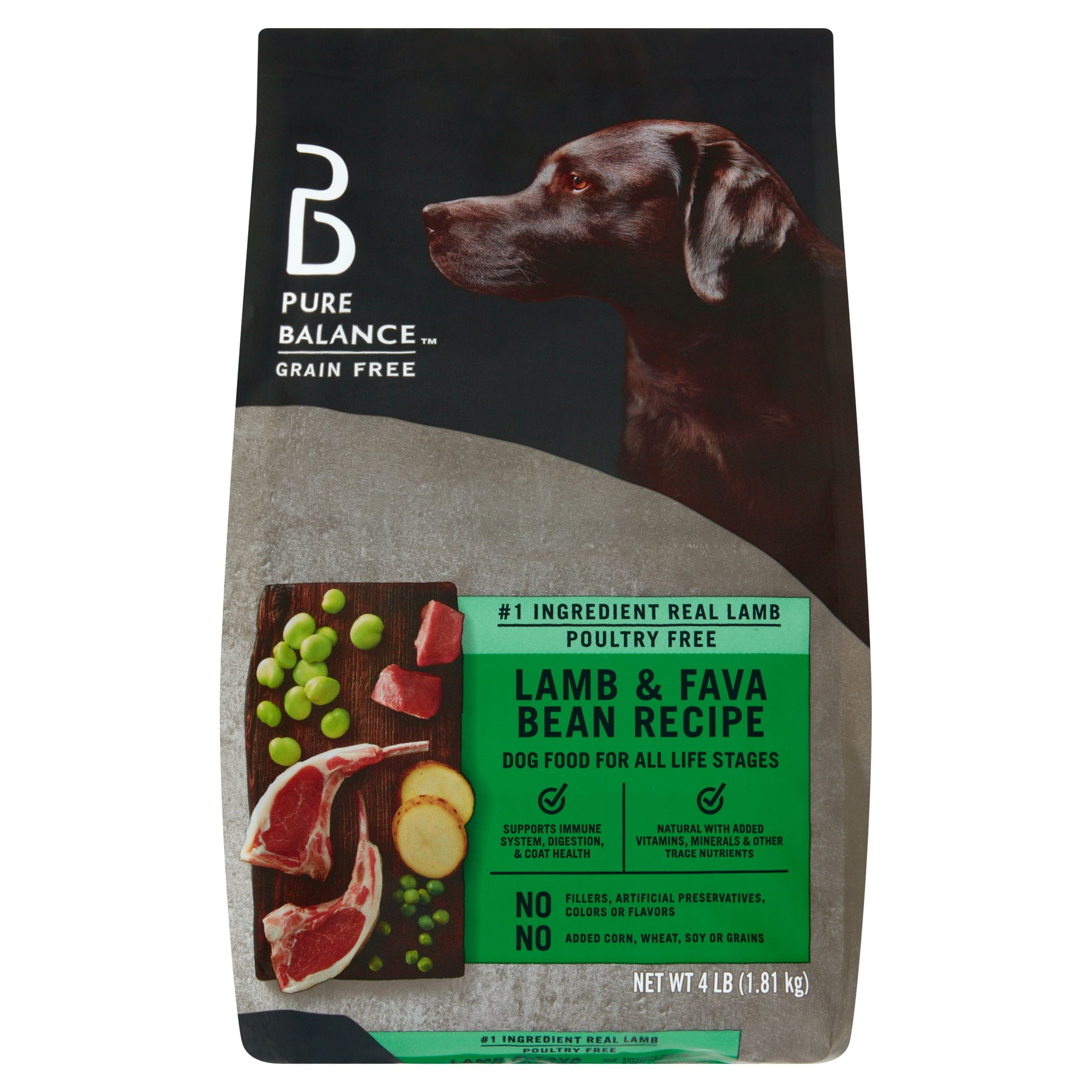 Pure Balance Grain-Free Dry Dog Food, Poultry Free Lamb and Fava Bean ...